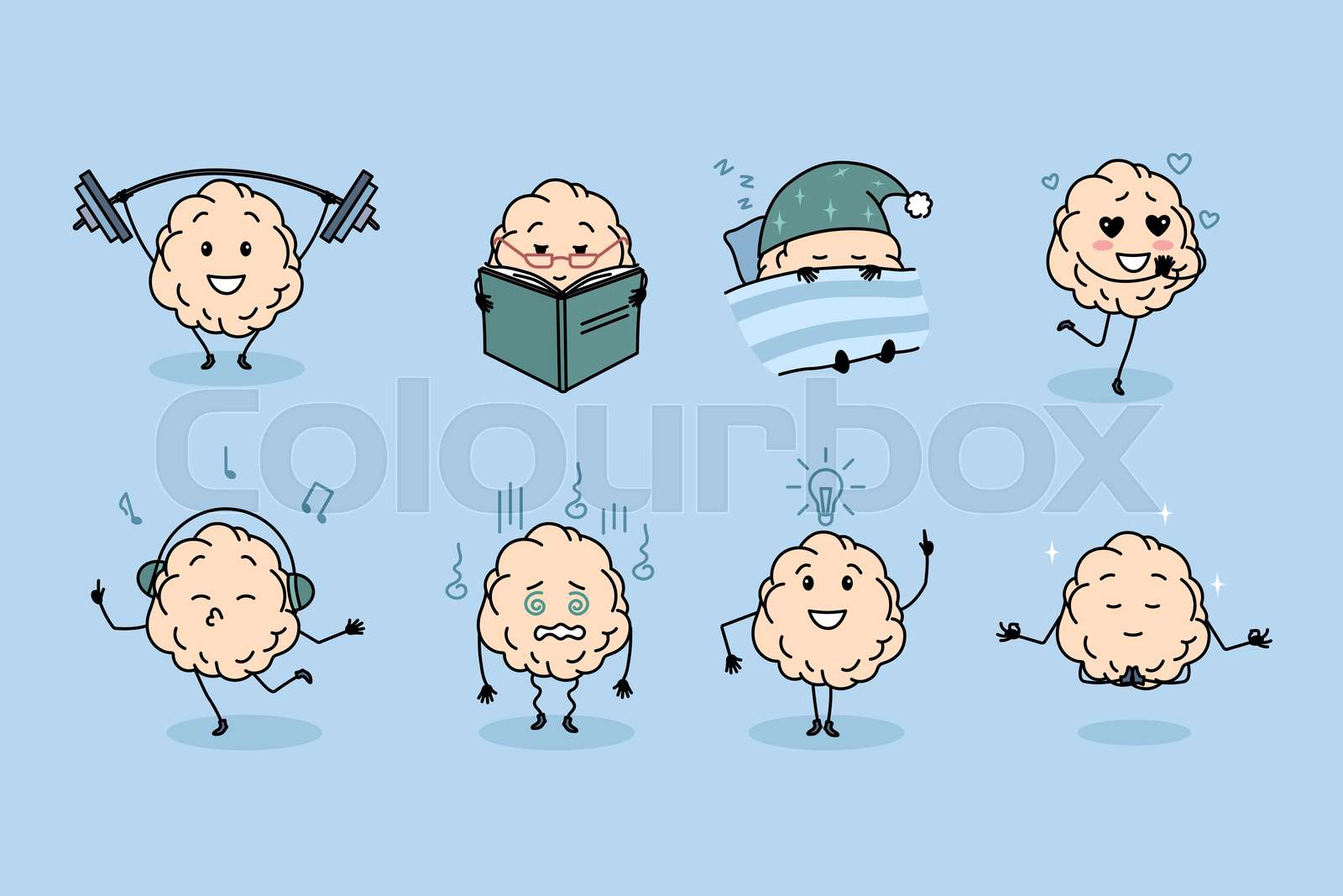 Set of funny brain do daily activities | Stock vector | Colourbox