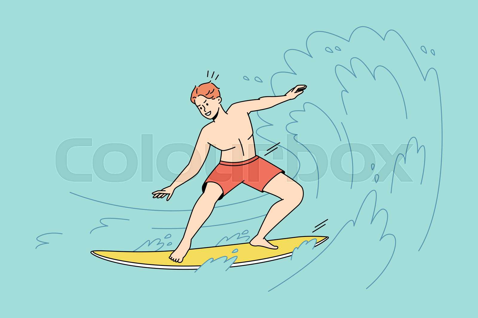 Man surfing on ocean waves | Stock vector | Colourbox