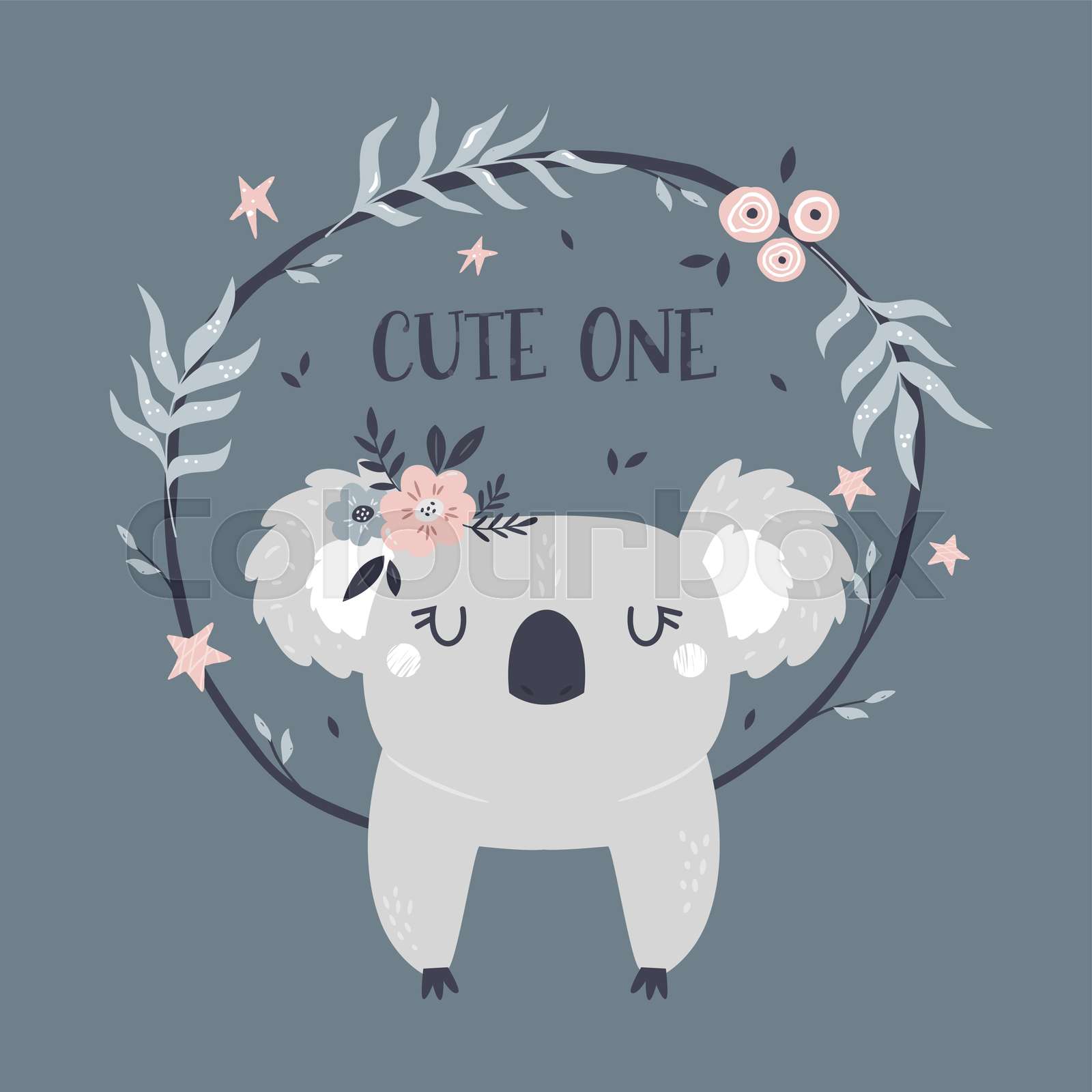 Vector illustration of a cute koala and frame with floral ornaments ...