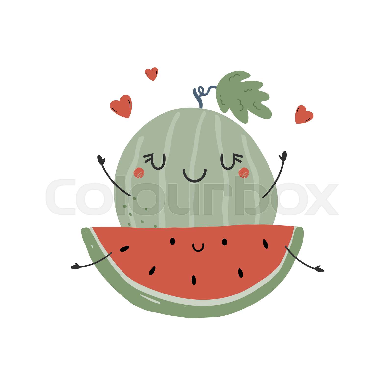 Vector Illustration With Funny Cheerful Characters Watermelons Fruit Poster Design Stock