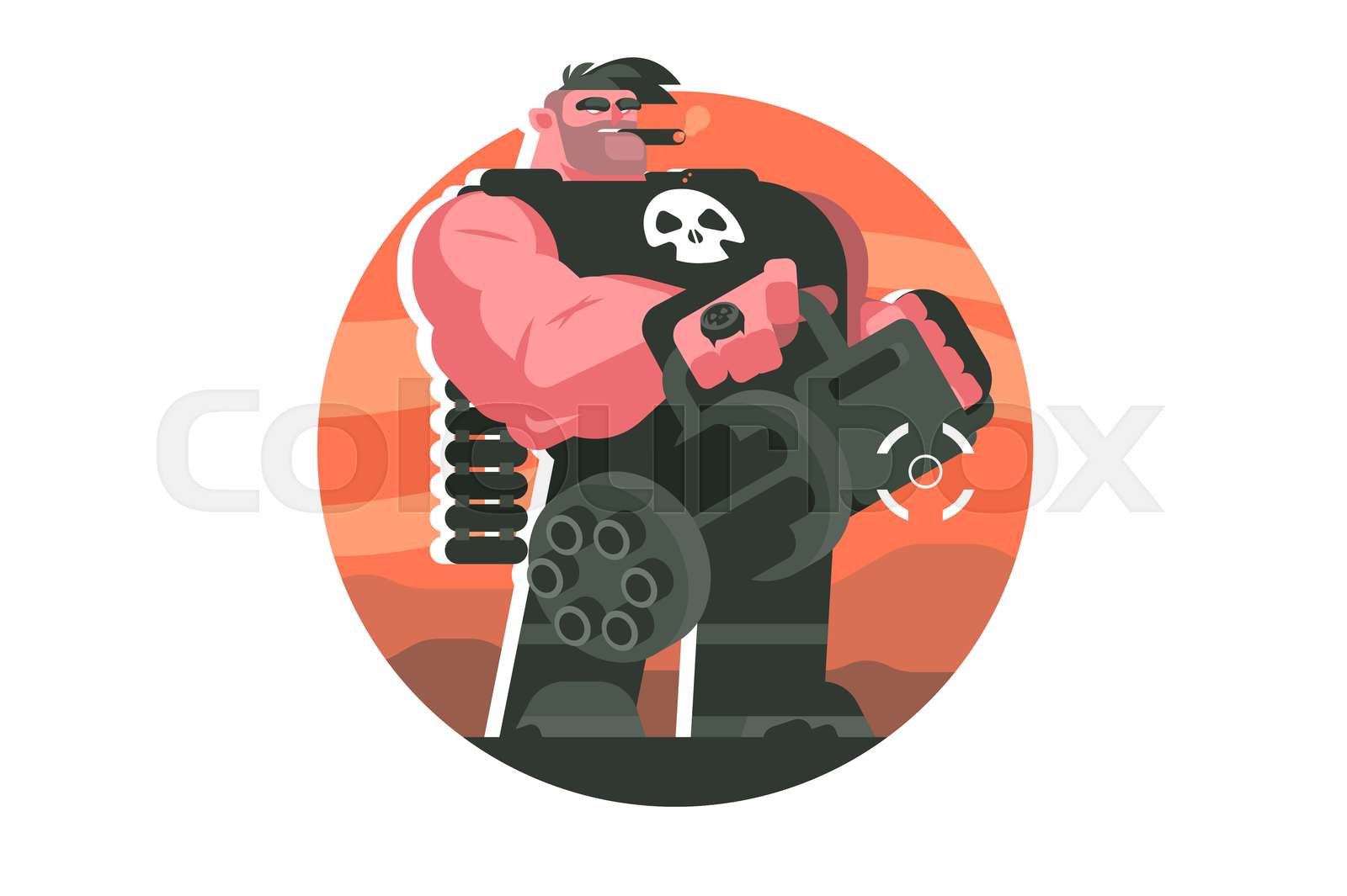 Brutal machine gunner on battle field | Stock vector | Colourbox