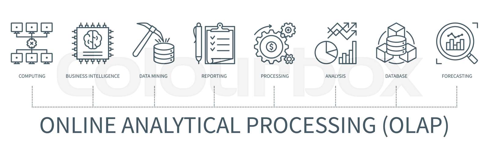Online Analytical Processing Vector Infographic In Minimal Outline