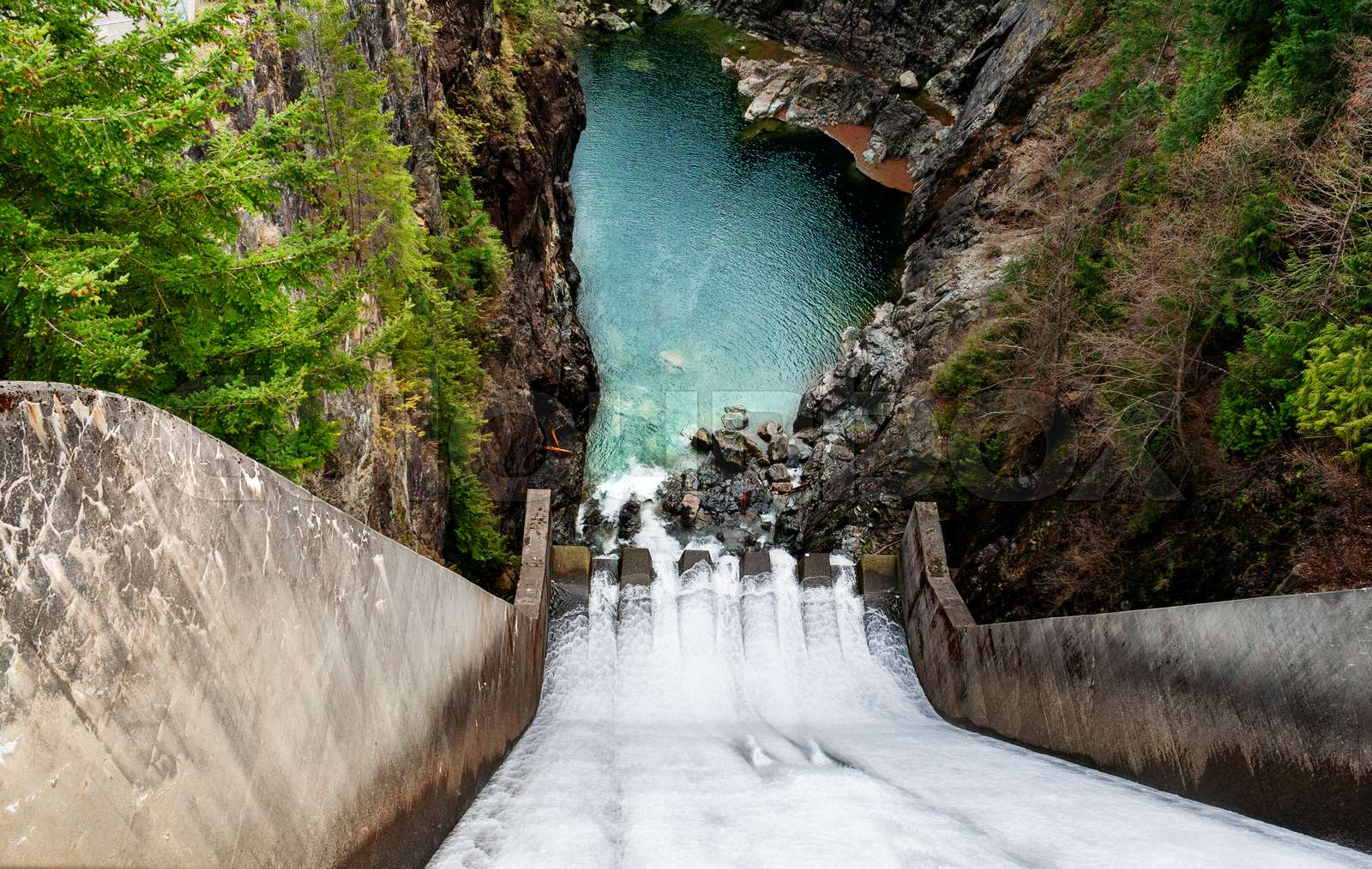 Cleveland Dam near Vancouver in Canada view of falling water | Stock ...
