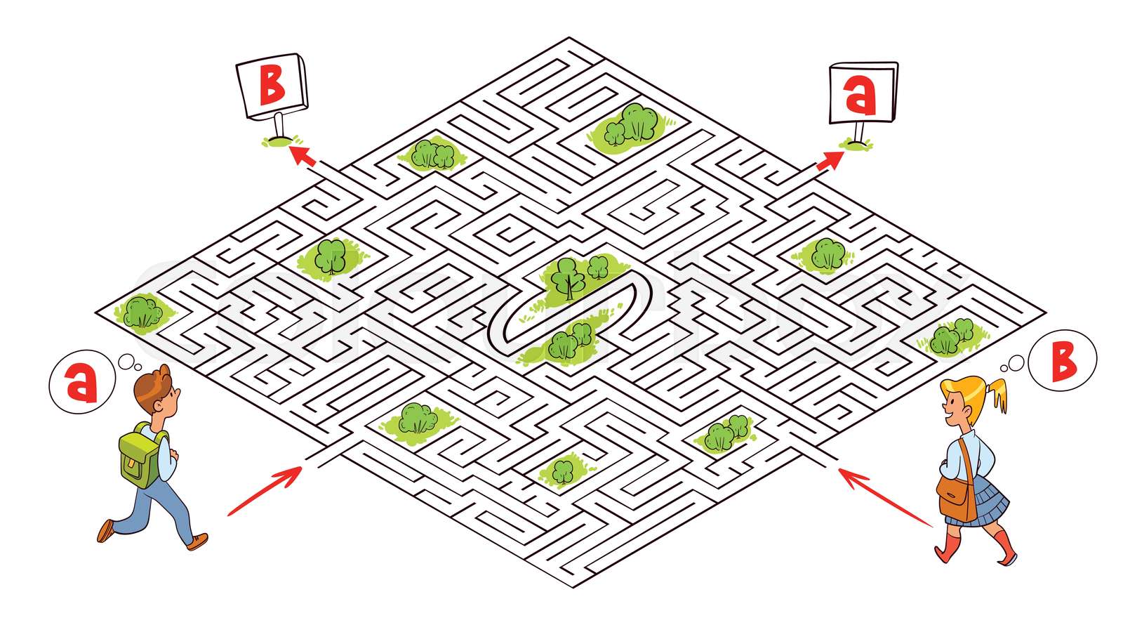 Kids puzzle maze. Cartoon characters | Stock vector | Colourbox
