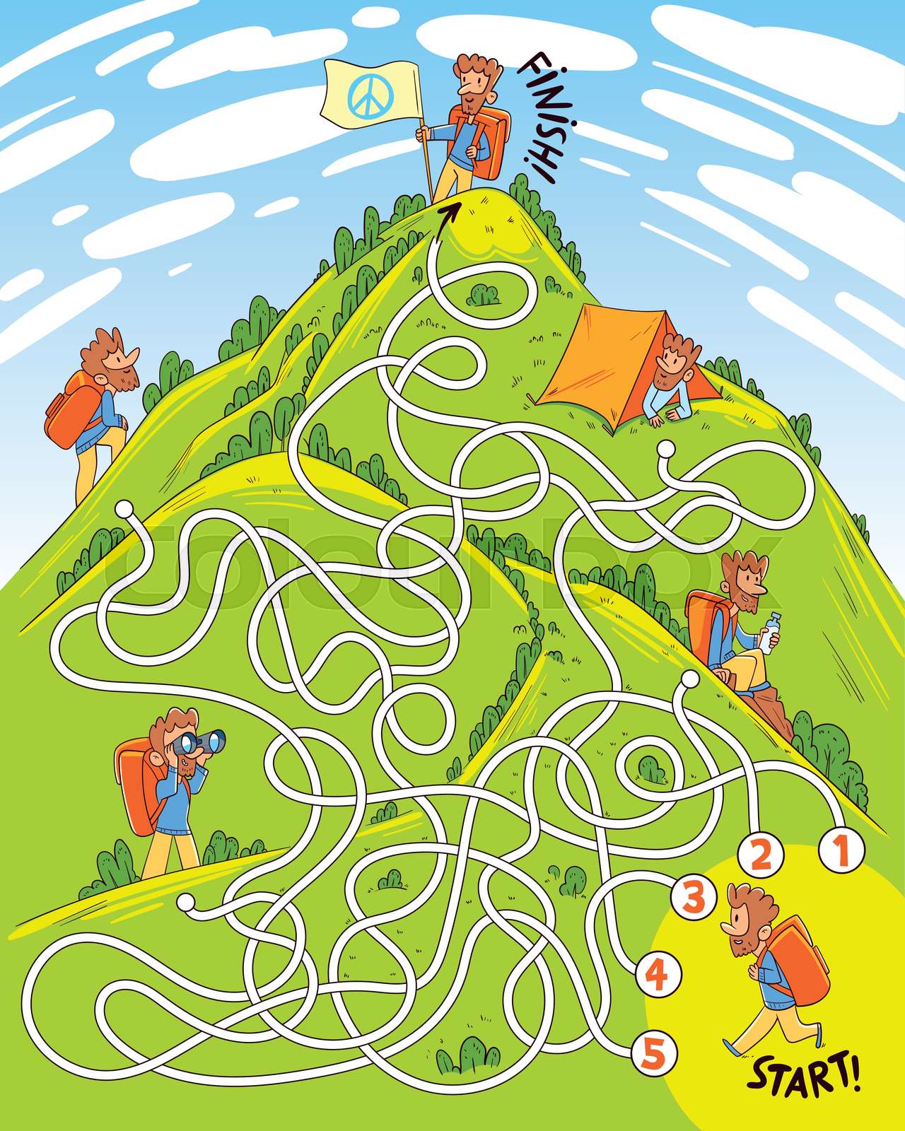 Kids maze puzzle. Go through the labyrinth and help the tourist get to ...
