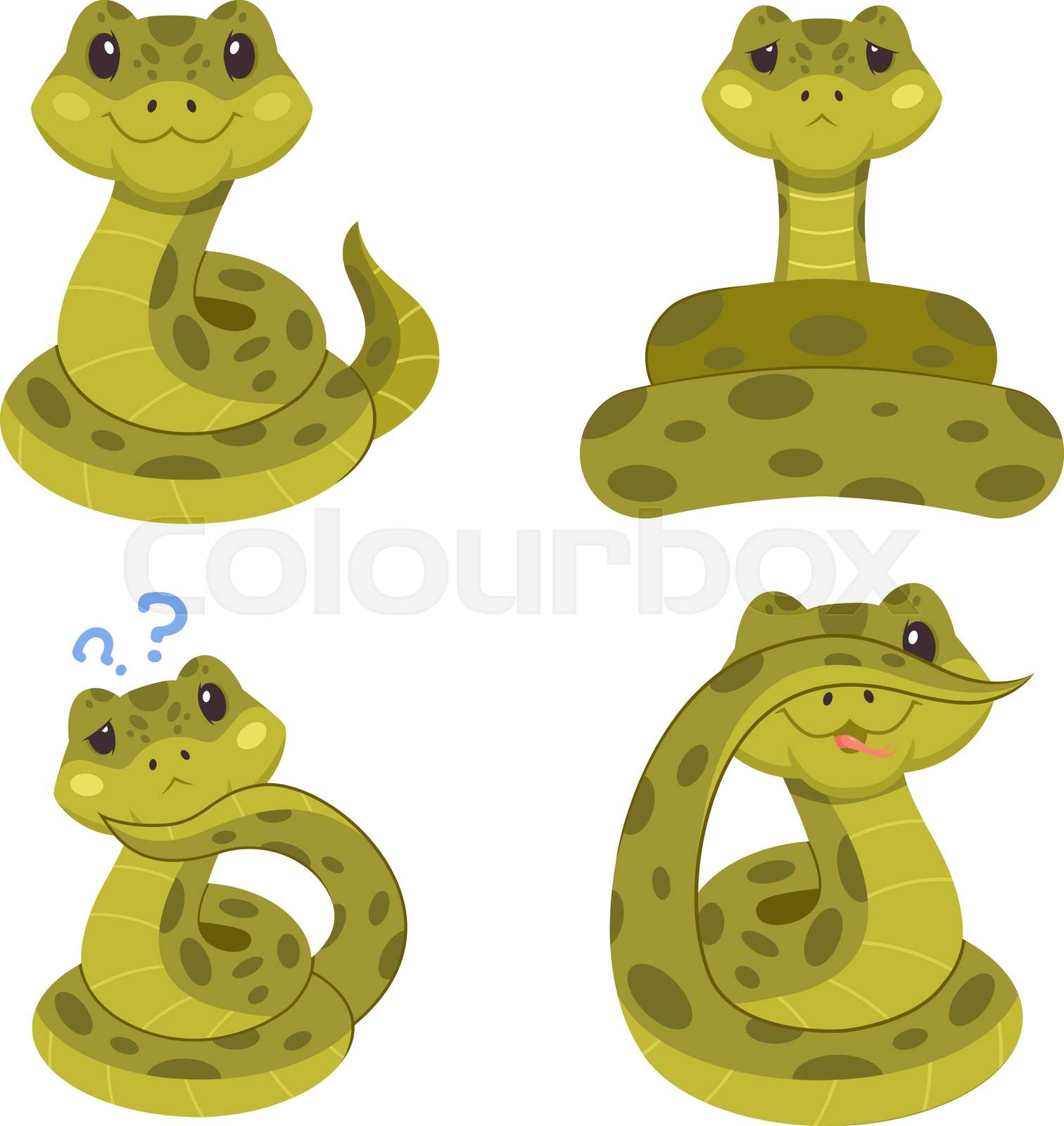 Set of cute hand-drawn snakes smiling, feeling sad, asking questions ... Set of cute hand-drawn snakes smiling, feeling sad, asking questions ...