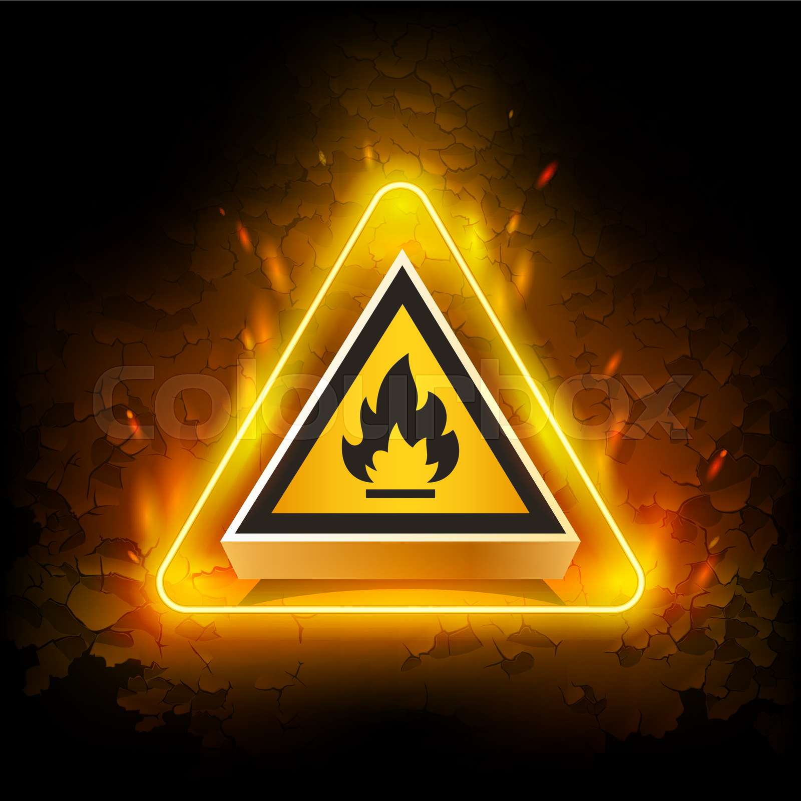 Yellow Neon Fire Warning Sign on Grunge Background | Stock vector ...
