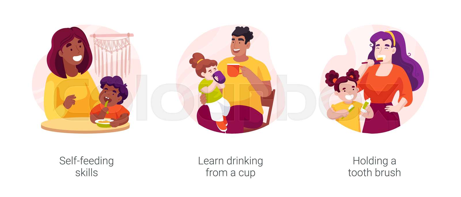 Infant self-care skills isolated cartoon vector illustration set ...