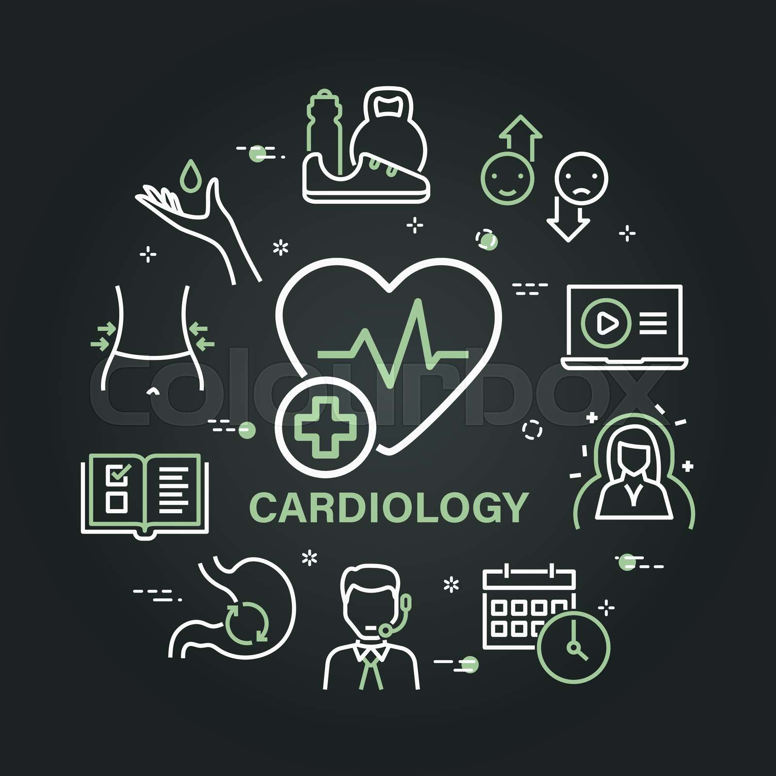 Cardiology black circular vector banner. Linear medical and health care ...