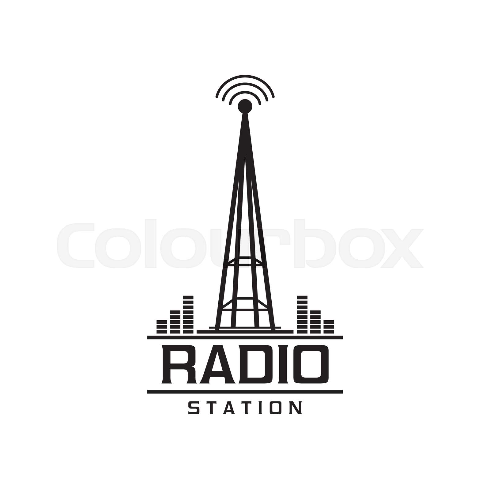 Radio station icon, vector emblem with antenna | Stock vector | Colourbox