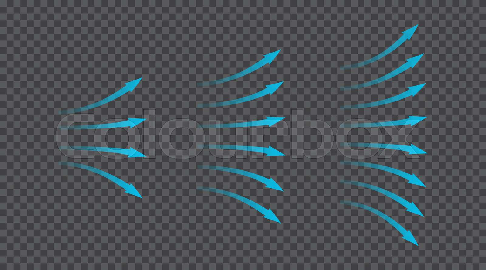 Air flow. Set of blue arrows showing direction of air movement. Wind ...