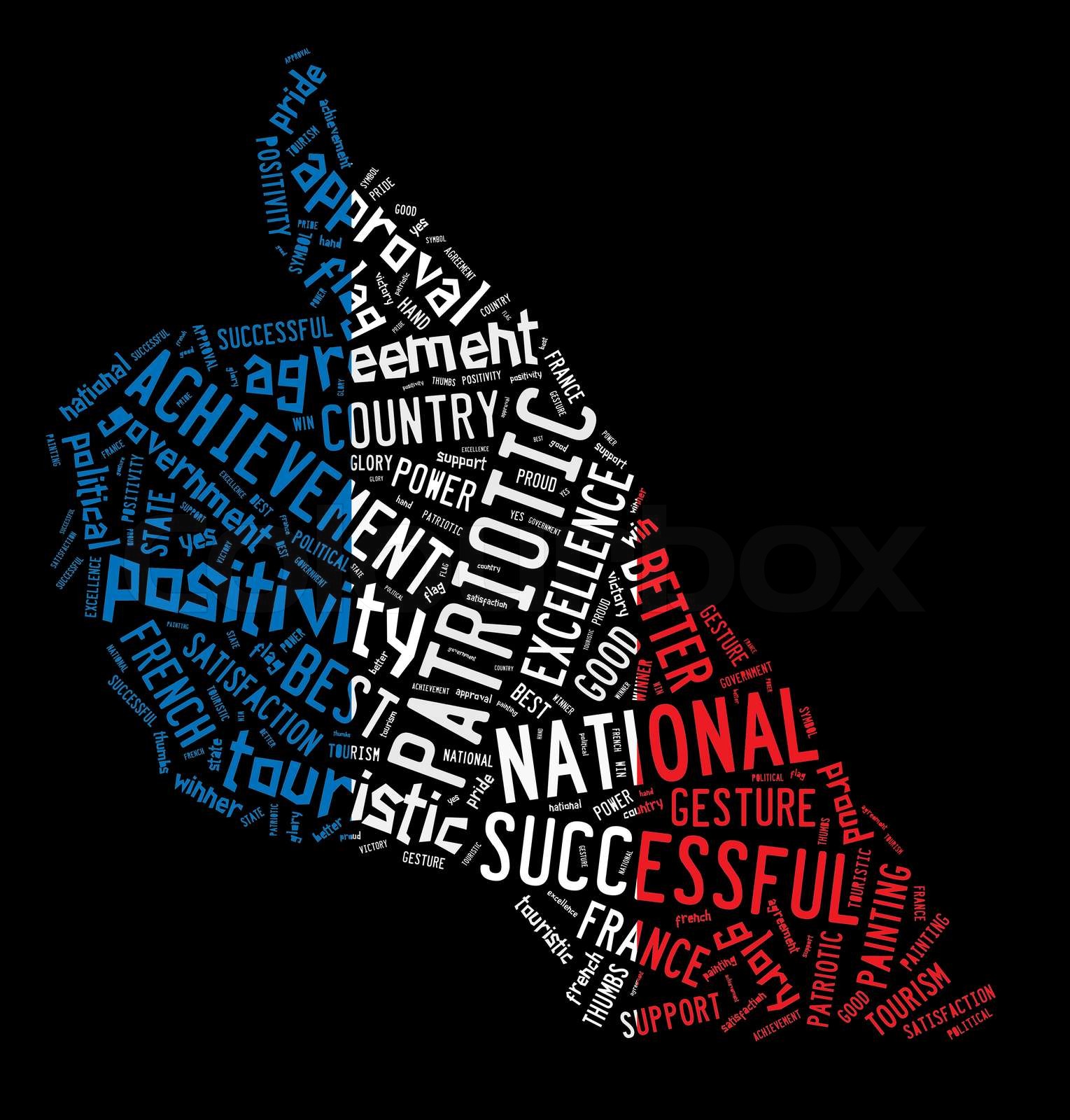 Word Wolke in Daumen Form in Frankreich Nationalflagge komponiert ...