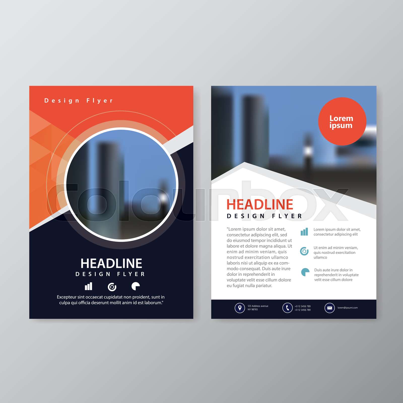 Blue and orange flayer pamphlet cover brochure poster with circle shape ...