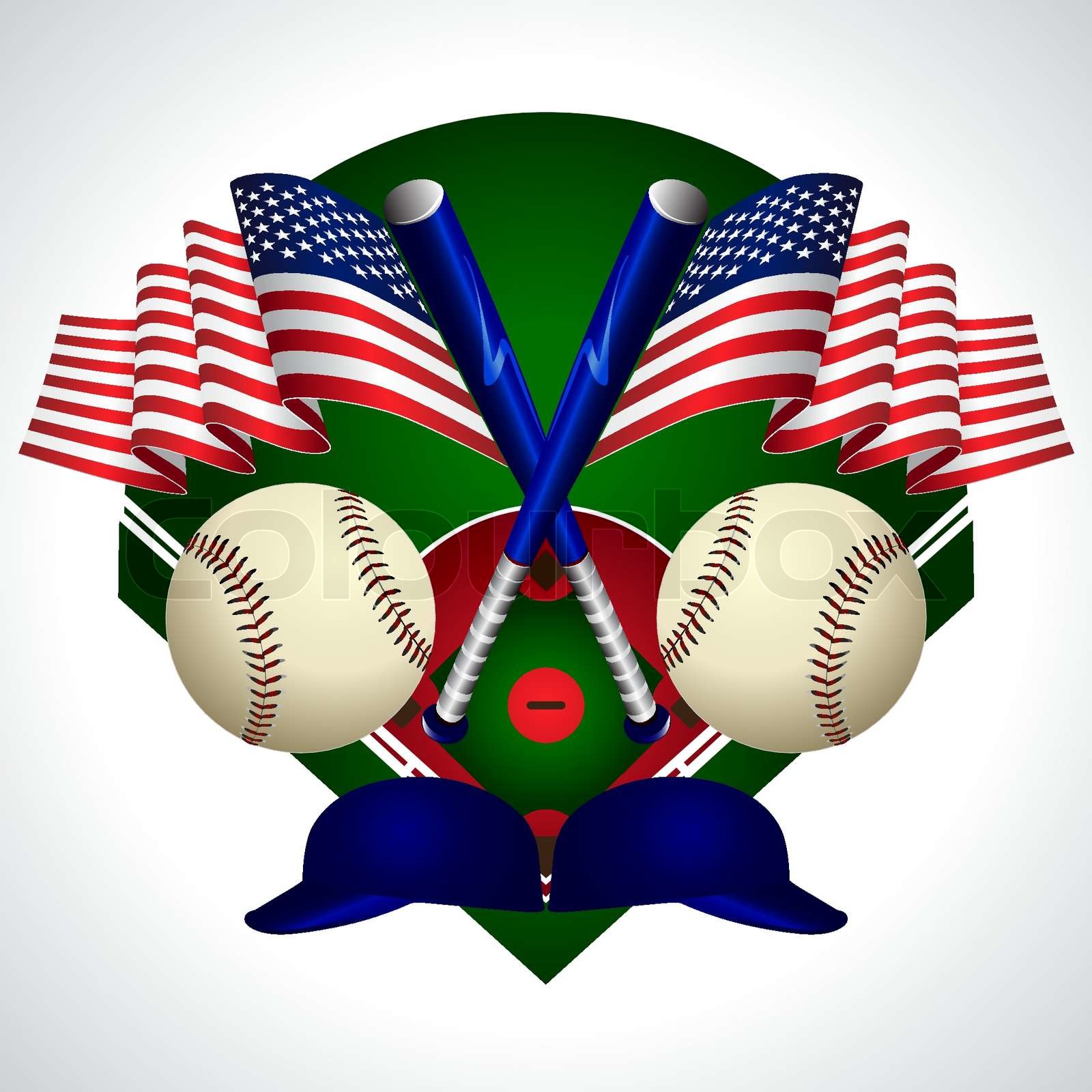 Emblem of USA flag and baseball equipment | Stock vector | Colourbox