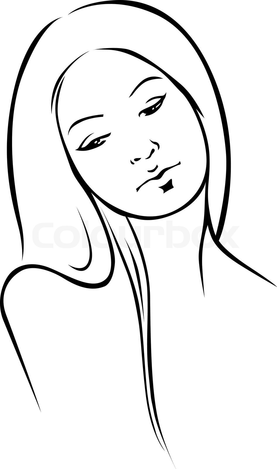 Beautiful Woman Black Outline Stock Vector Colourbox