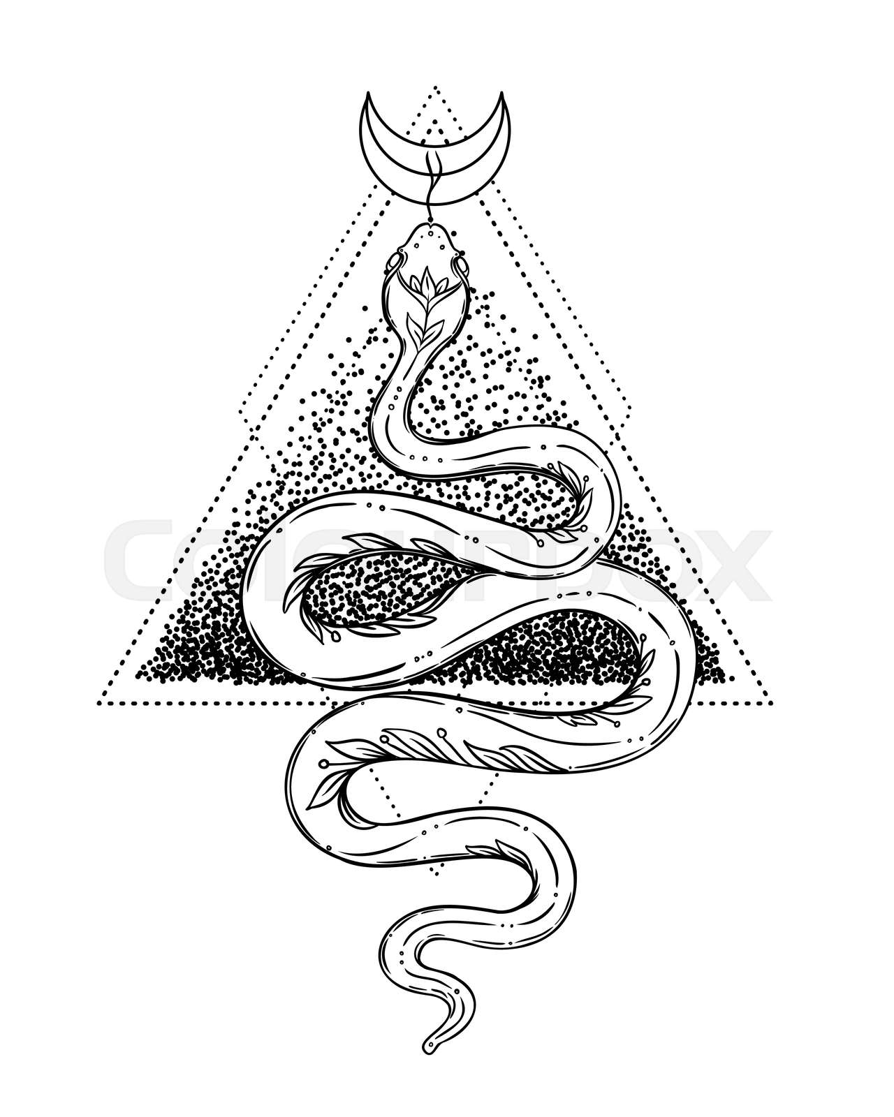 Snake and triple moon phases. Sacred geometry, celestial pagan Wiccan ...