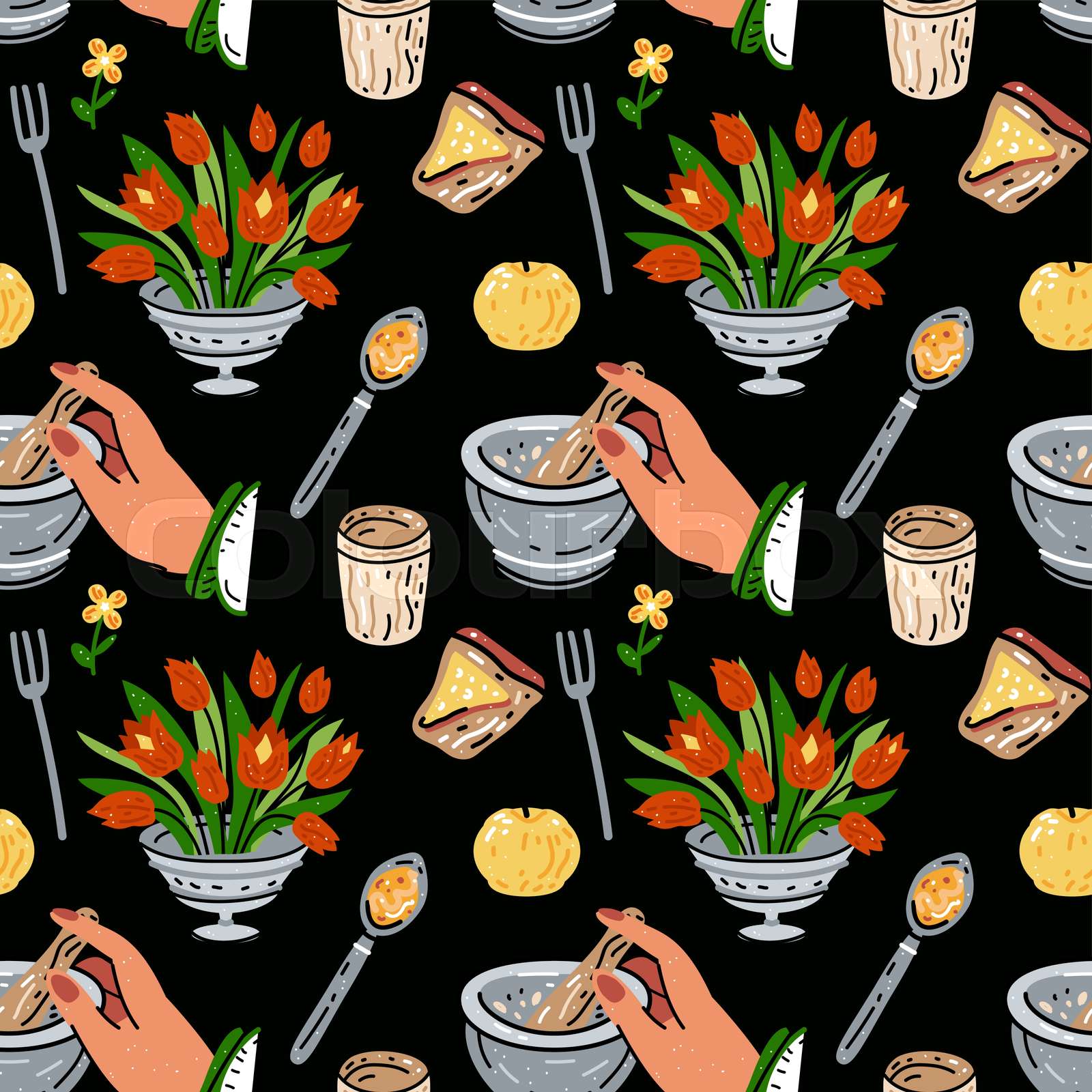 Colored seamless pattern of food and drink. For the menu | Stock vector ...