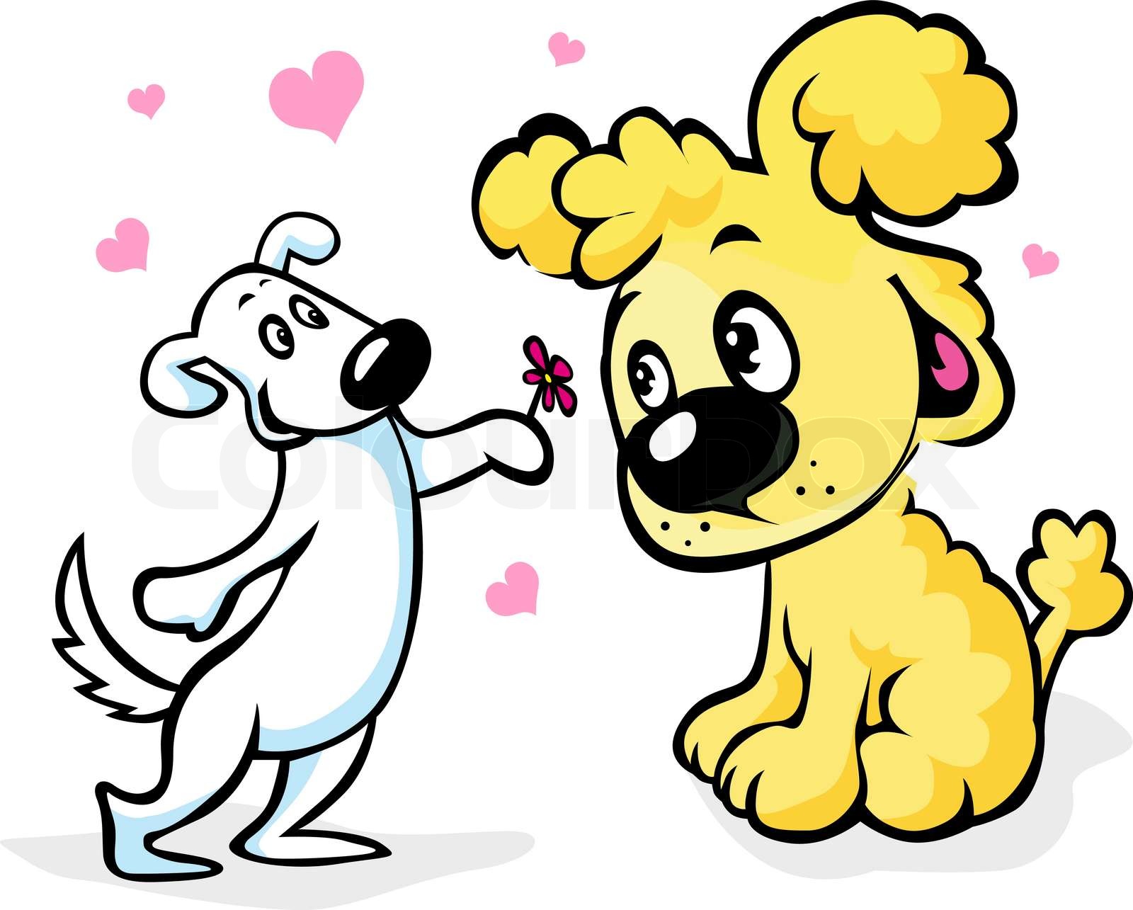 two dogs in love cartoon | Stock vector | Colourbox