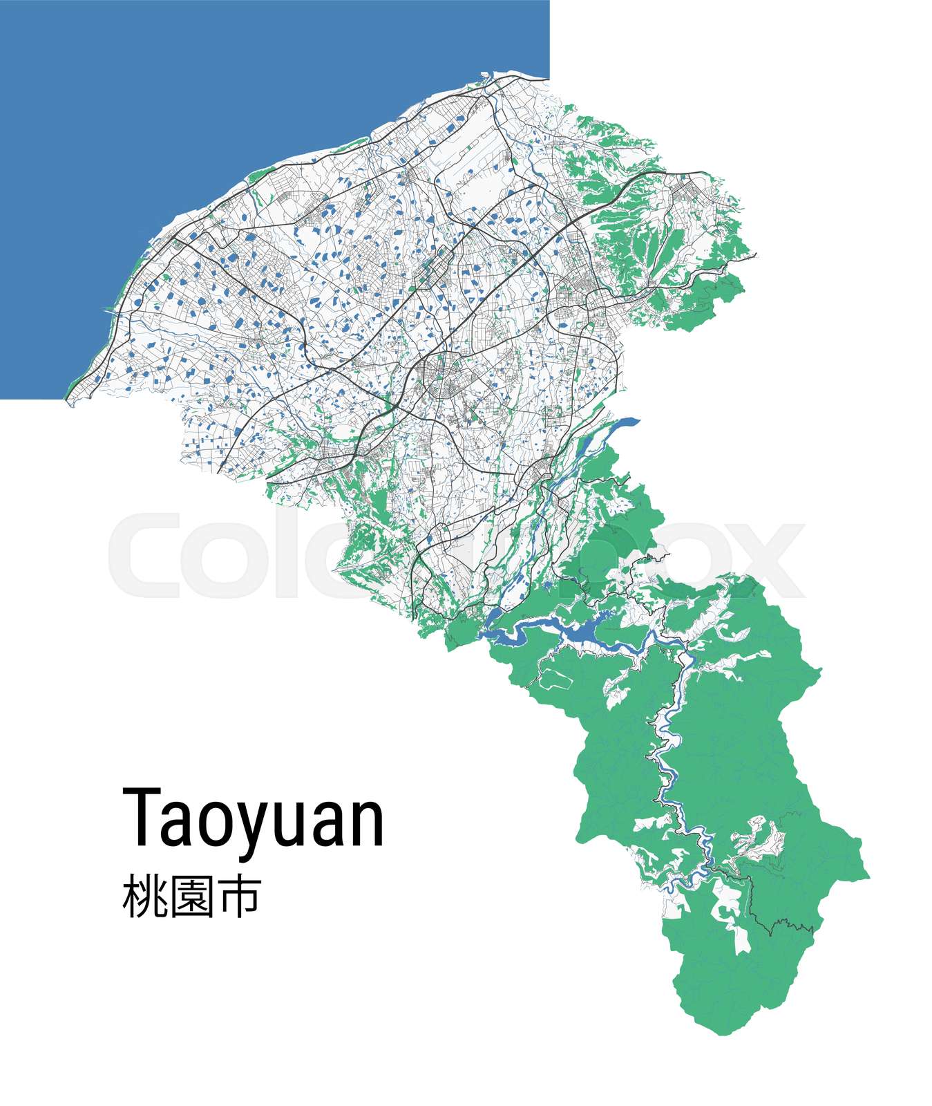 Taoyuan vector map. Detailed map of Taoyuan city administrative area ...