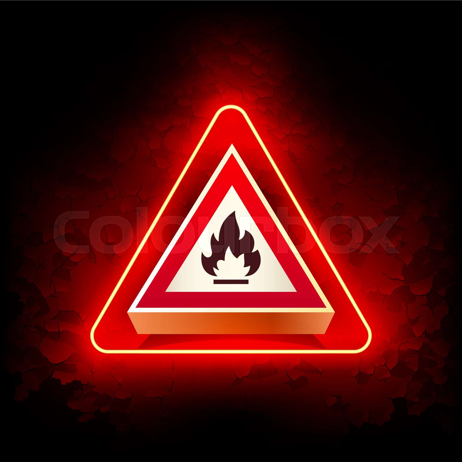 Red Neon Fire Warning Sign on Grunge Background | Stock vector | Colourbox