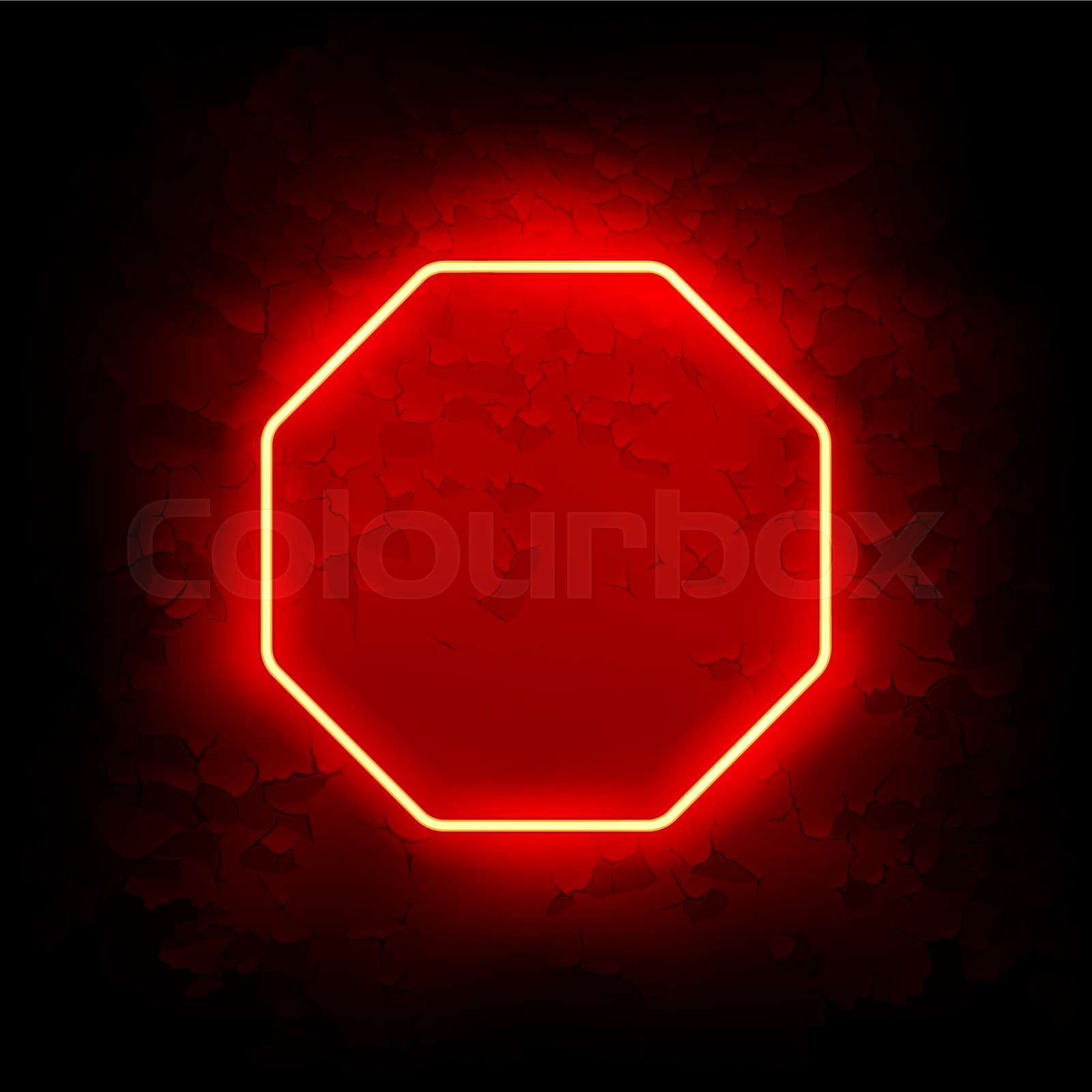 Red Neon Octagon Frame on Grunge Background | Stock vector | Colourbox