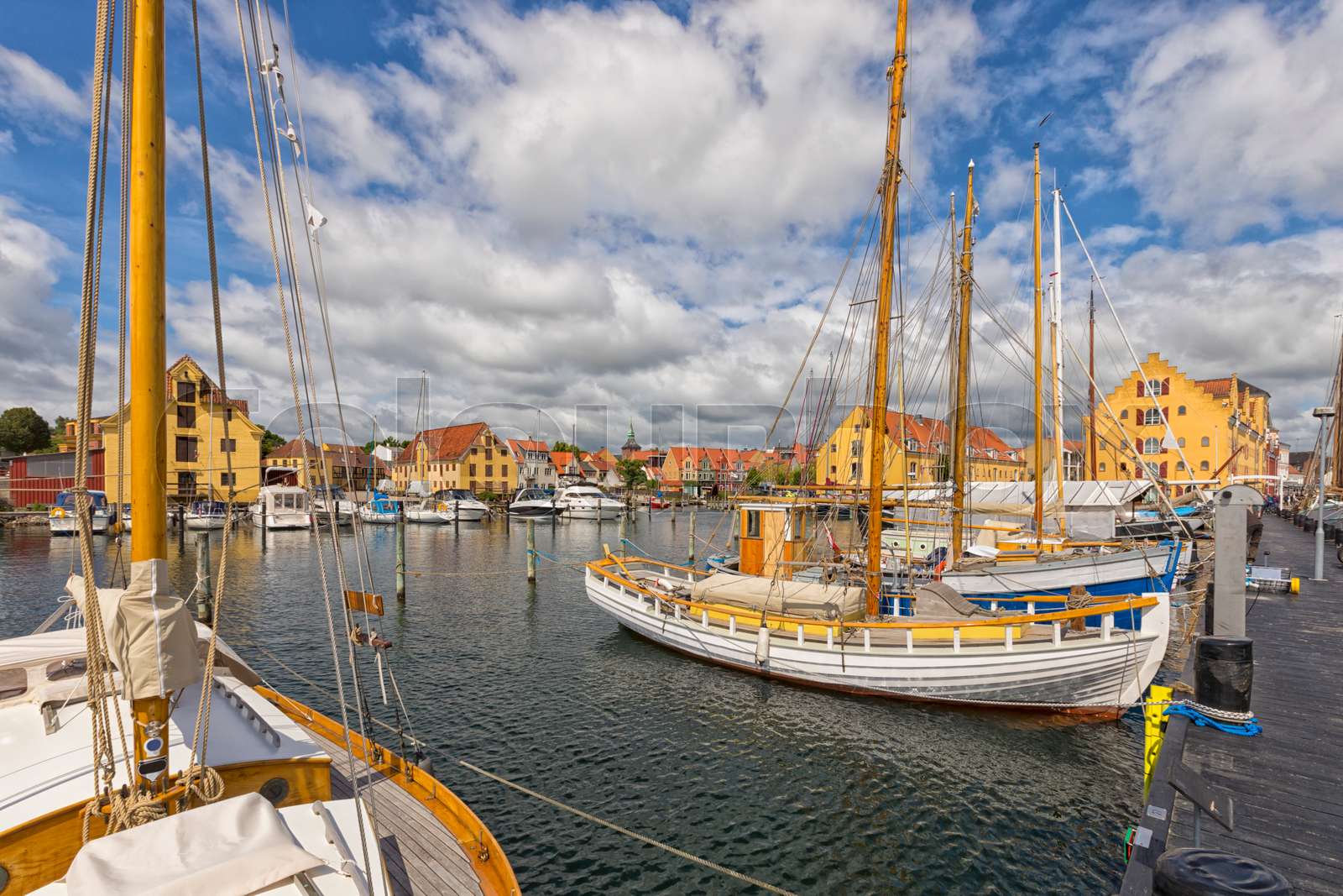 Harbor with historic sailboats at Svendborg, Funen, Denmark | Stock ...