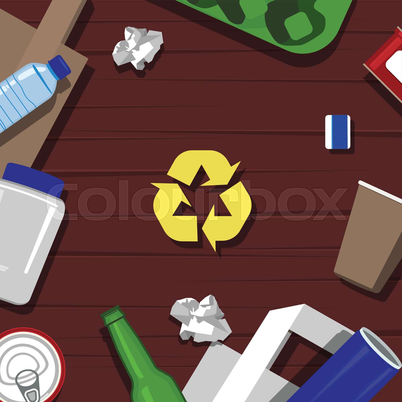 Paper Plastic Glass Can Box House Recycling Stuff Illustration | Stock ...