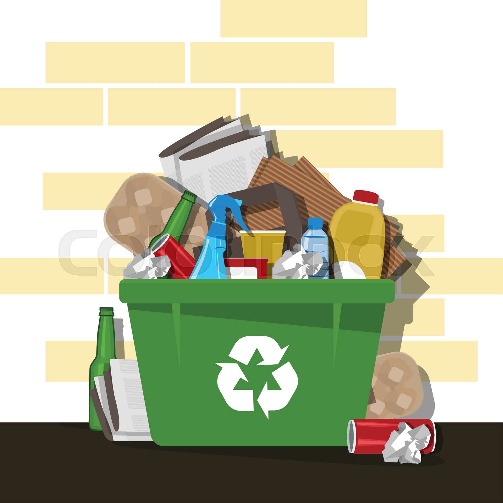 Paper Plastic Glass Can Box House Home Recycling Stuff Illustration ...