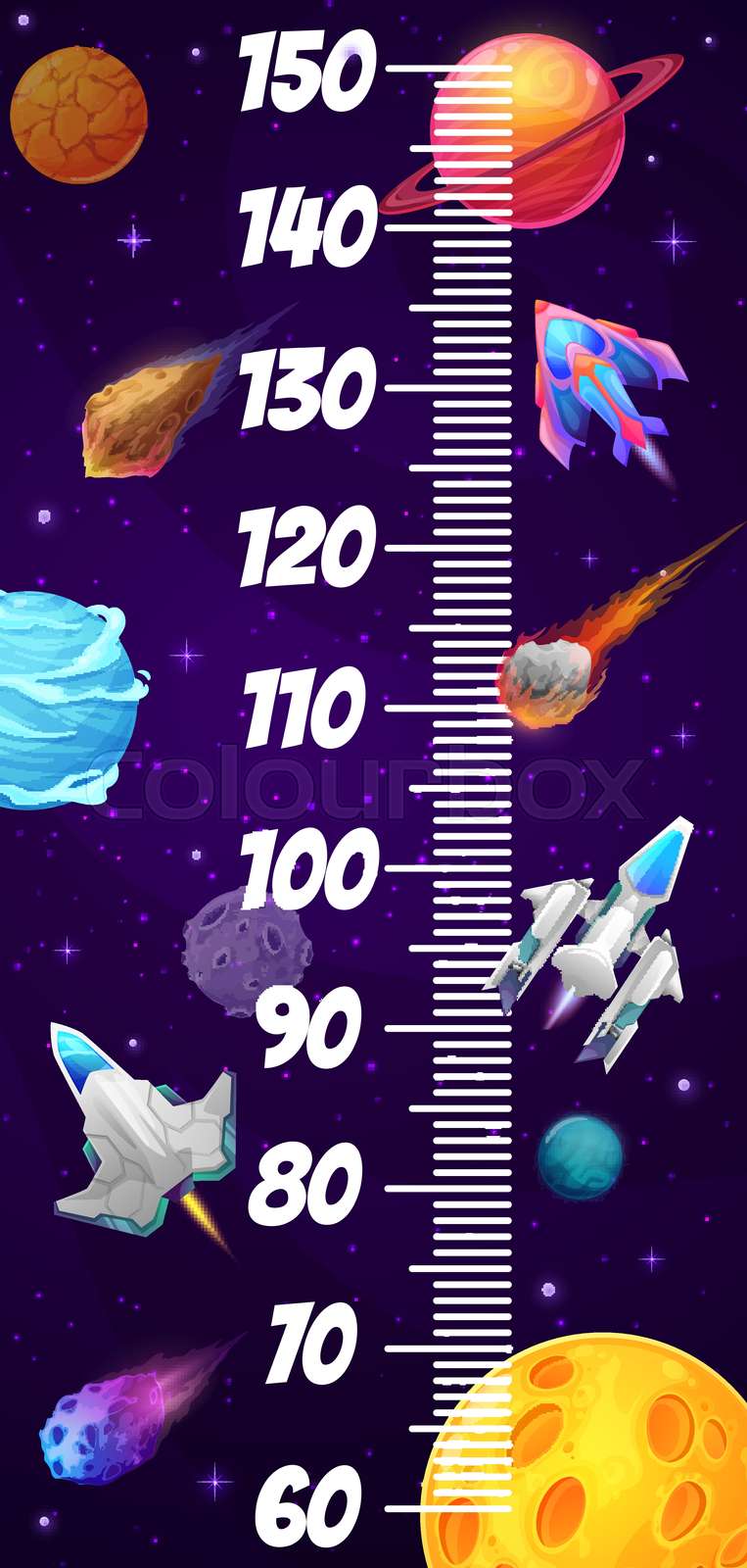 Kids height chart with space planets, spacecrafts | Stock vector ...