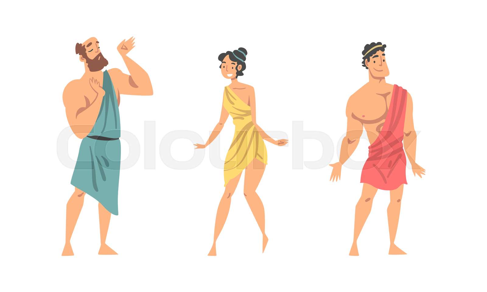 Ancient Greek people in traditional clothes set. Greek gods cartoon ...