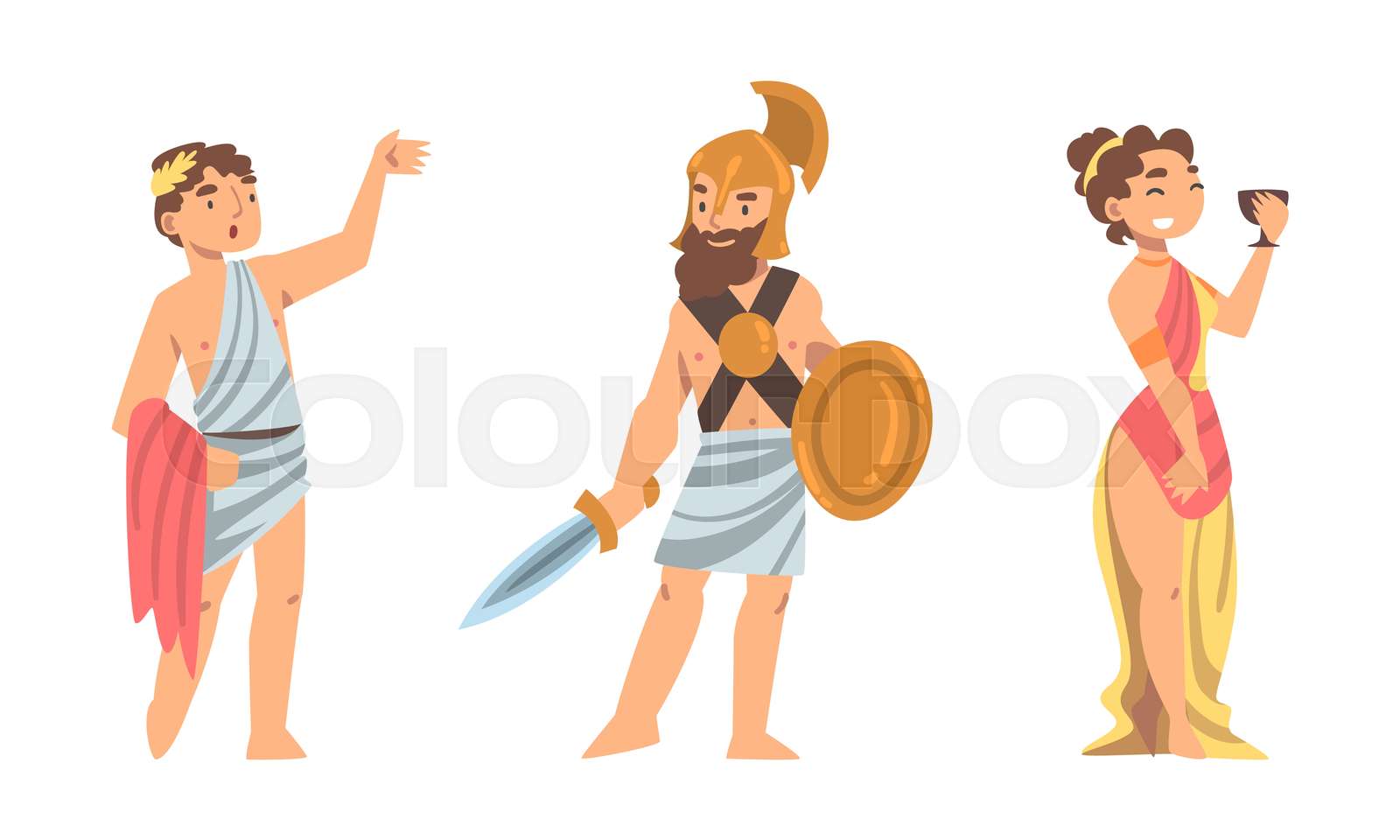 Set of ancient Greek noble people in traditional clothes cartoon vector ...