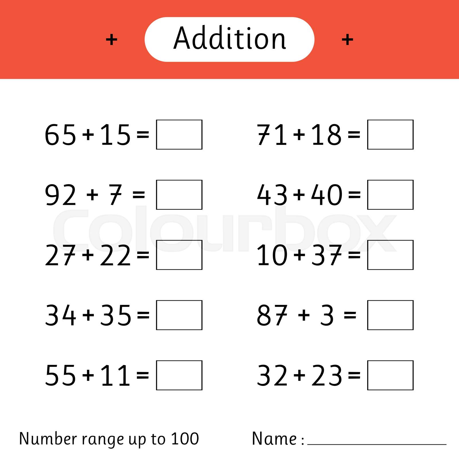 Addition. Number range up to 100. Math worksheet for kids. Developing ...
