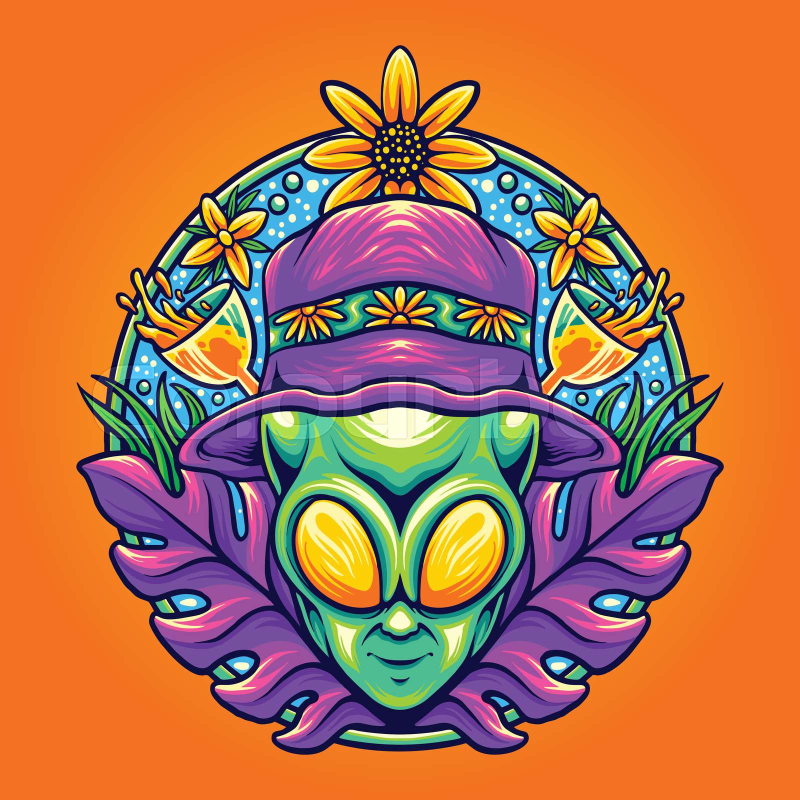 Funky alien head summer holiday illustrations | Stock vector | Colourbox