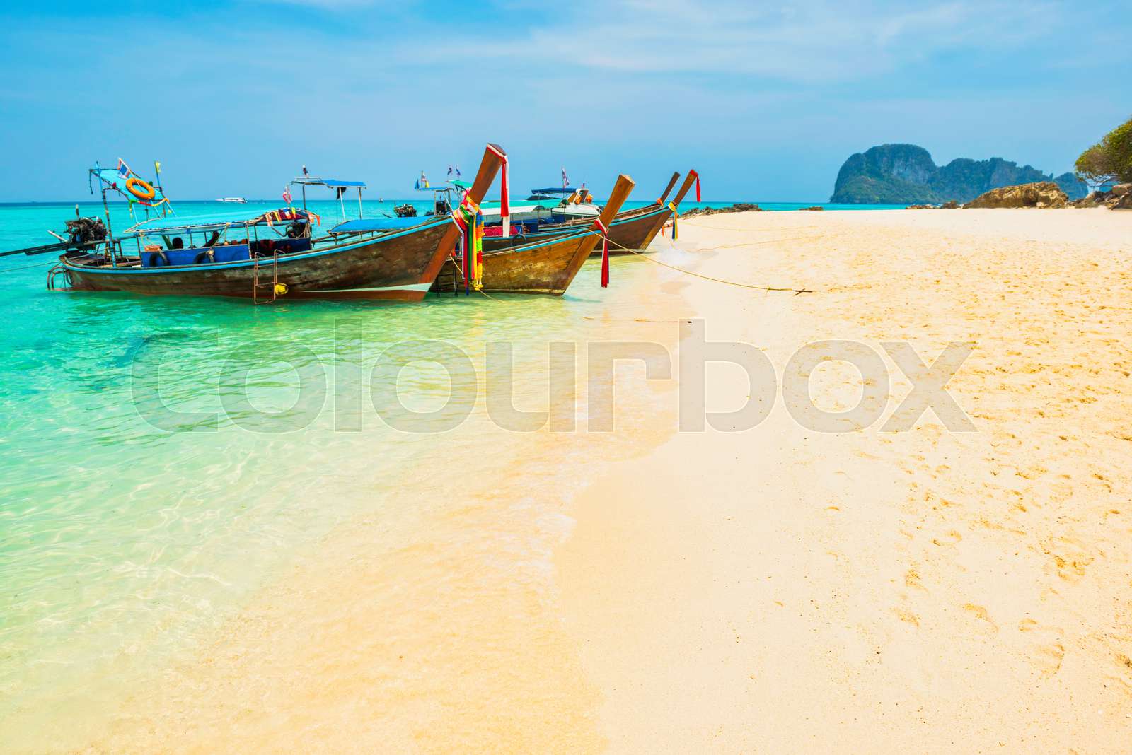 Sea beach landscape with boats | Stock image | Colourbox