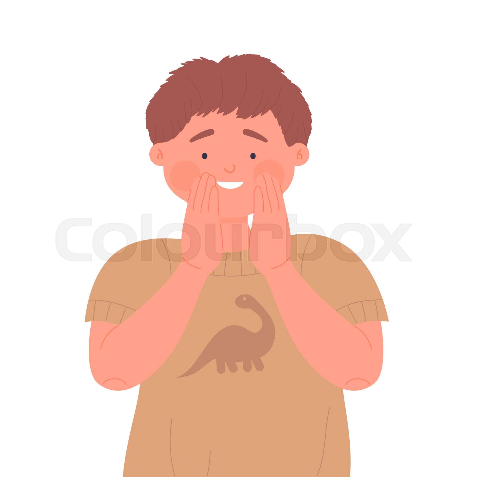 Smiling little boy touching his face | Stock vector | Colourbox