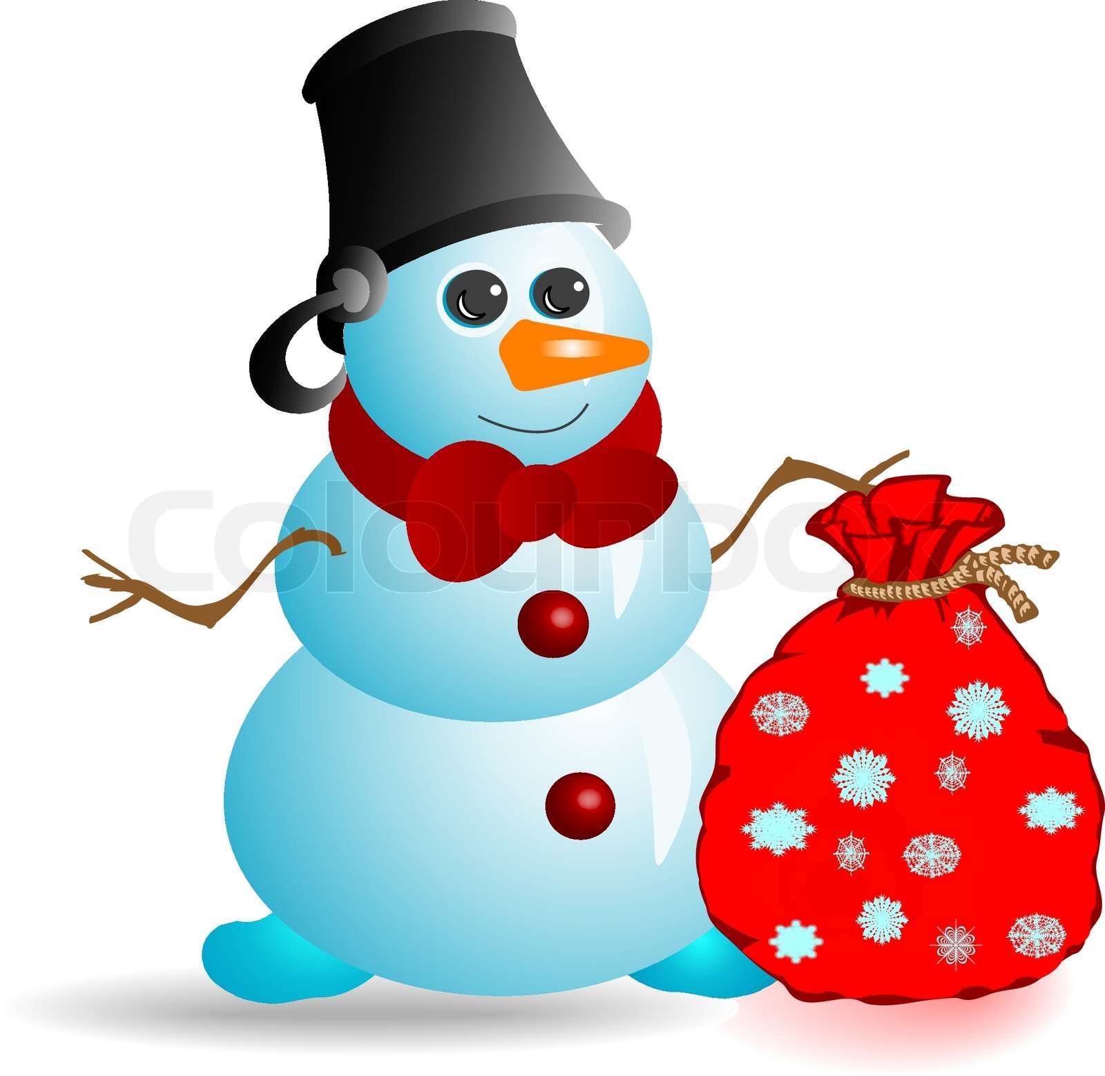 Illustration the Snowman of blue colour with red bow | Stock vector ...