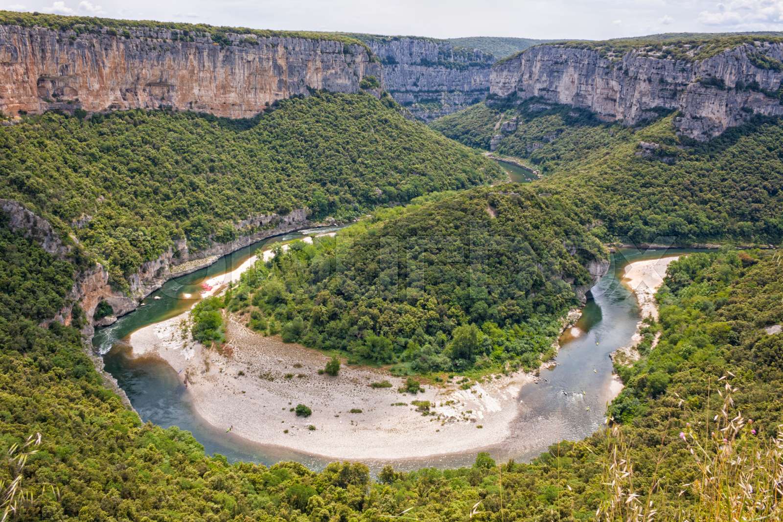 Gorges des Templiers, river Ardèche canyon and bow | Stock image ...