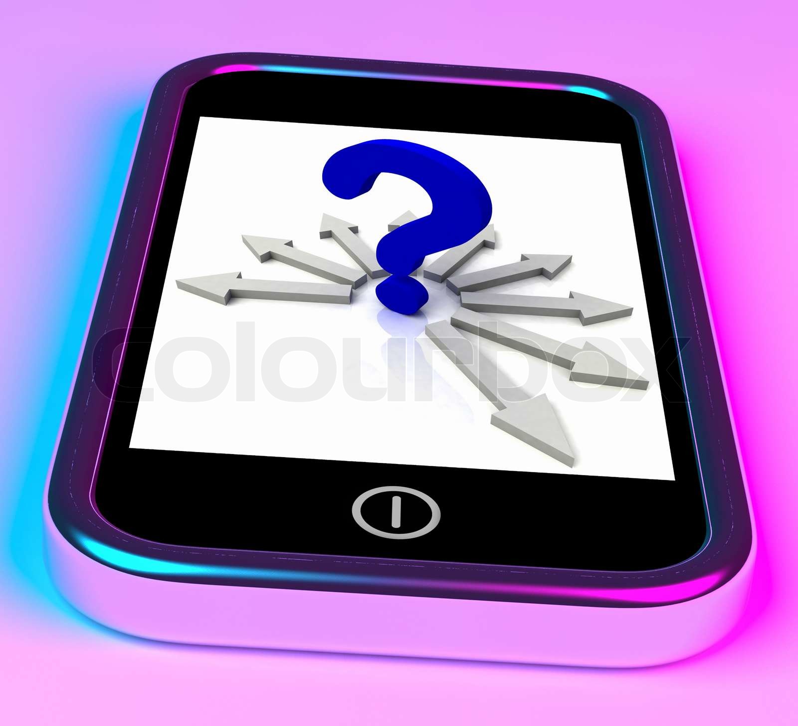 Question Mark On Smartphone Shows Mobile Questionnaire | Stock image ...
