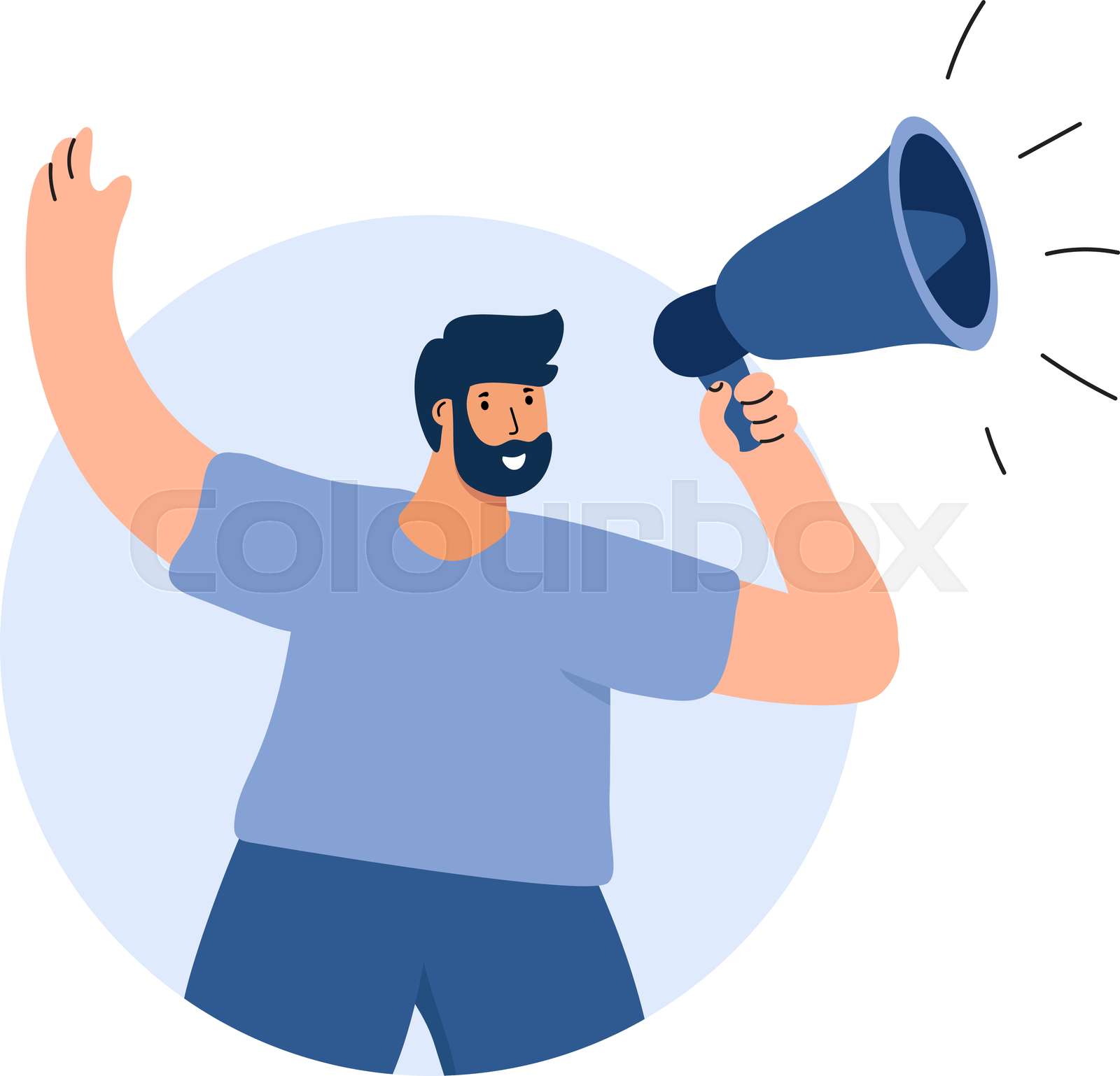 Young vector man shouting into megaphone about discount or protest. Boy ...