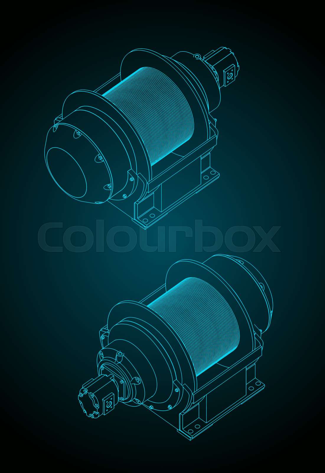 Large hydraulic winch isometric drawings | Stock vector | Colourbox