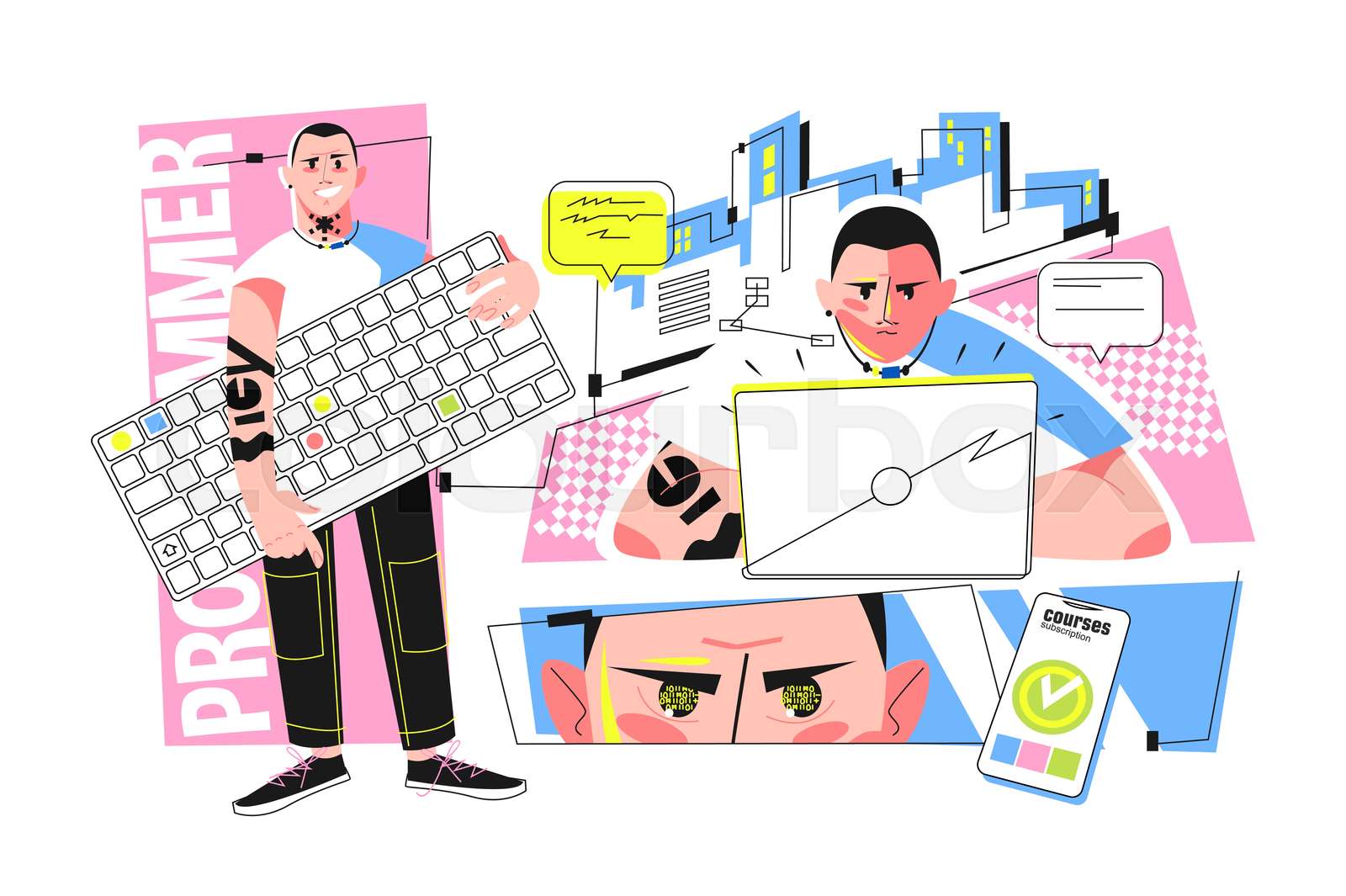 Young programmer concentrated at working project | Stock vector | Colourbox