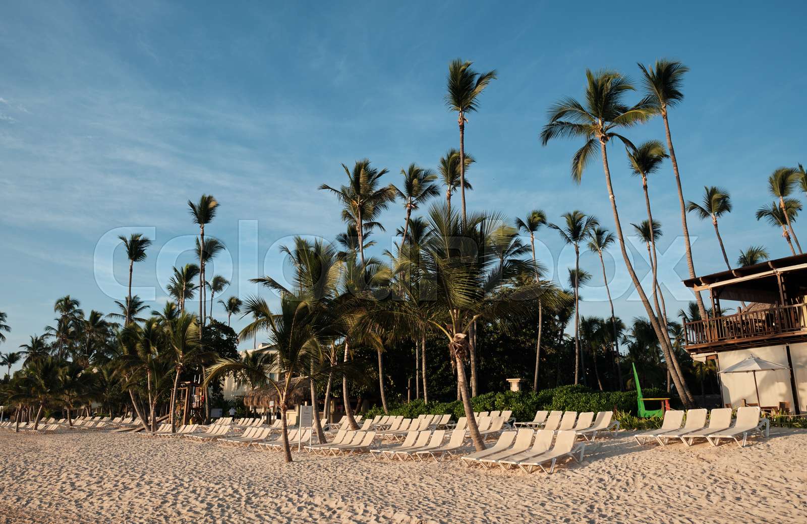 Sun Lounger On The Beach Punta Cana Dominican Republic Stock Image