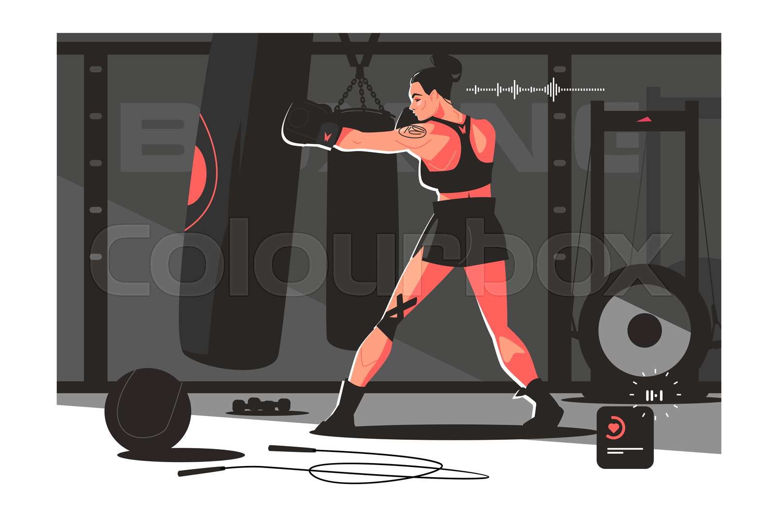Muscular strong woman boxing in gym | Stock vector | Colourbox