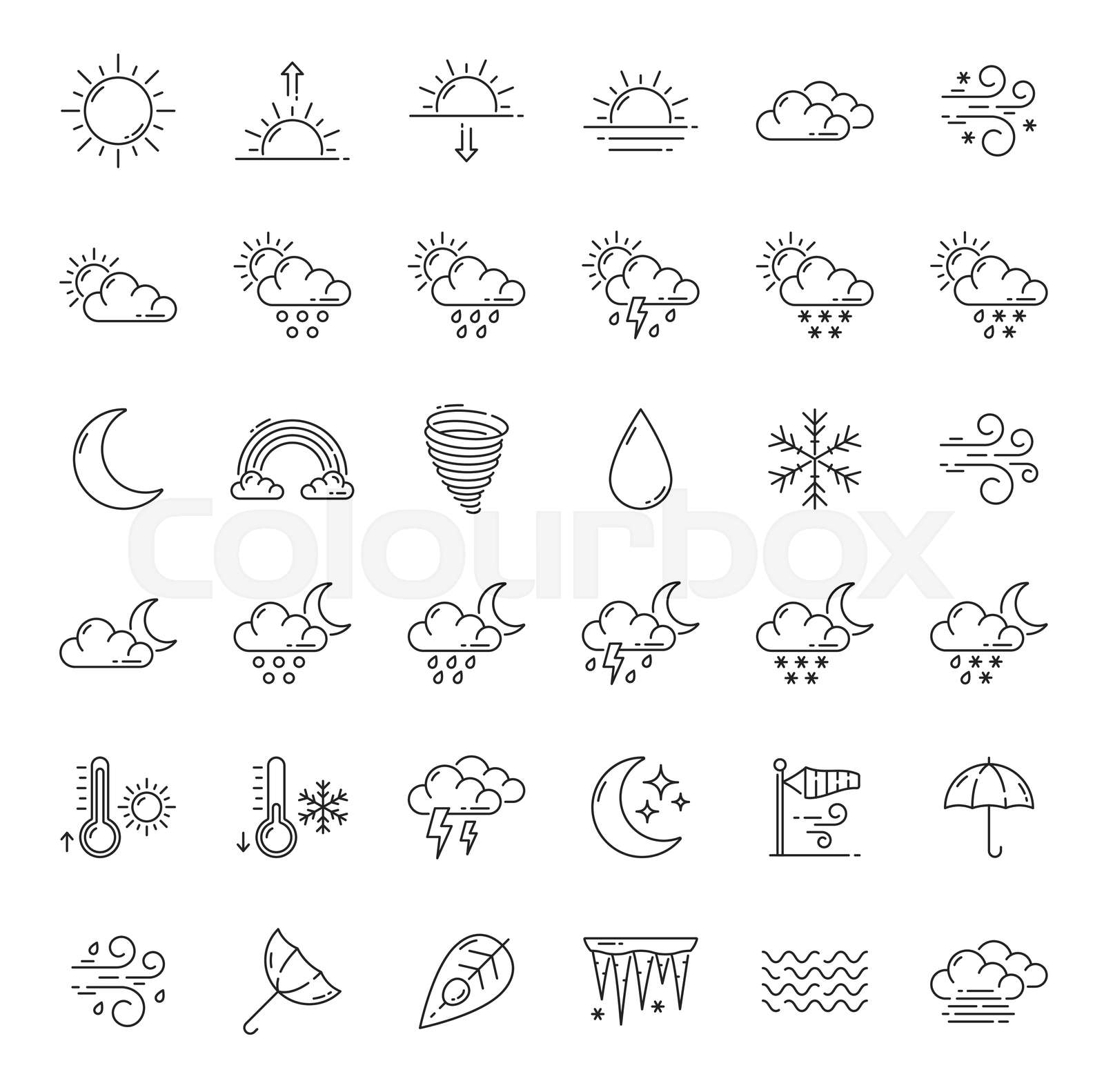 Weather forecast, meteorology outline icons set | Stock vector | Colourbox