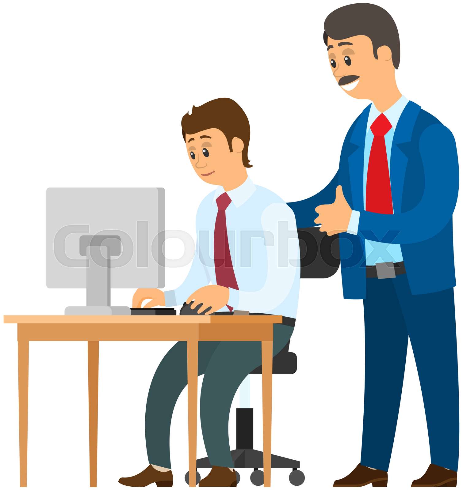 Boss gives instructions to subordinates at workplace, work of ...