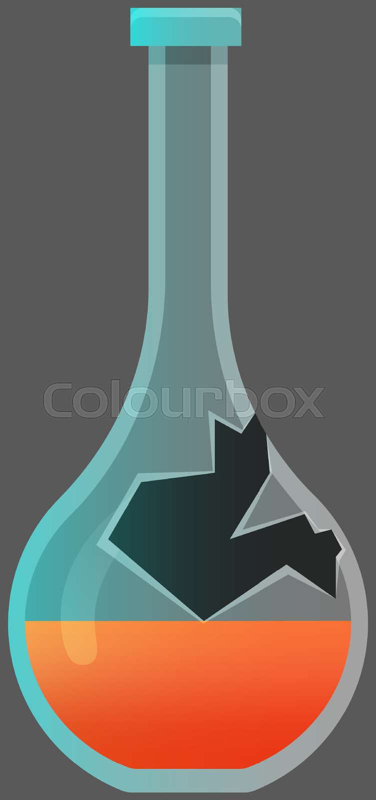 Broken laboratory beaker with reagent. Theme of chemistry, medicine ... Broken laboratory beaker with reagent. Theme of chemistry, medicine ...