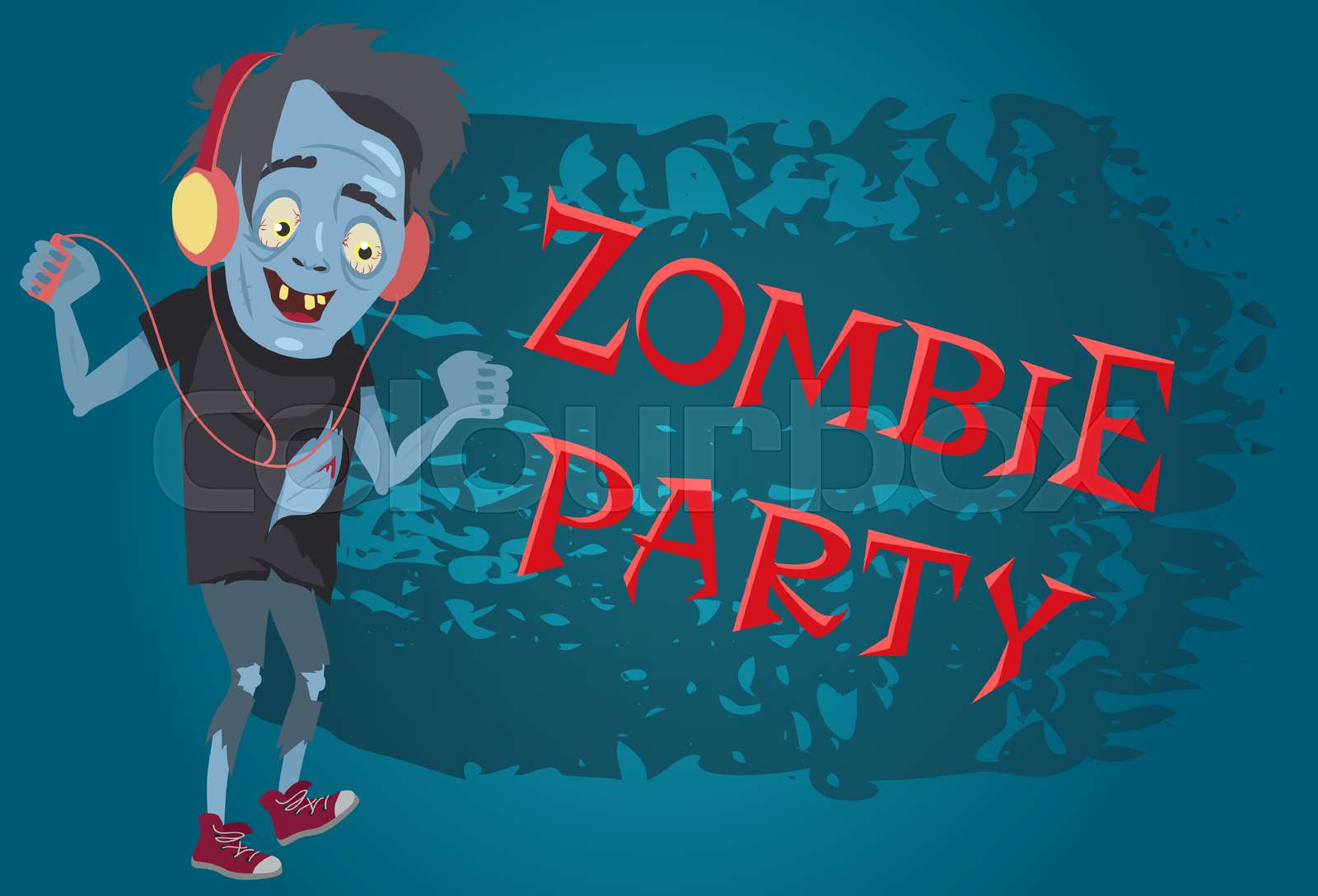 Zombie party lettering, decorated greeting. Design of card with ...