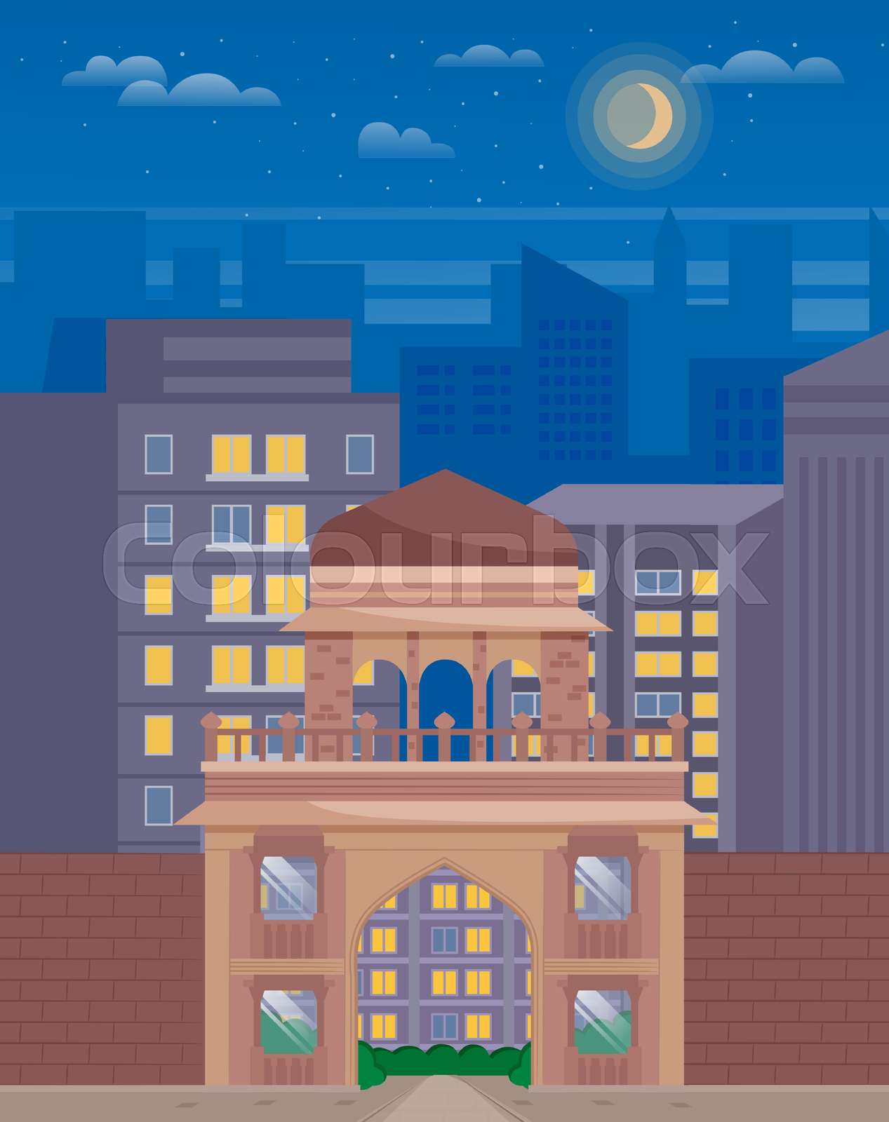 City skyline vector illustration. Urban landscape. Night time cityscape ...