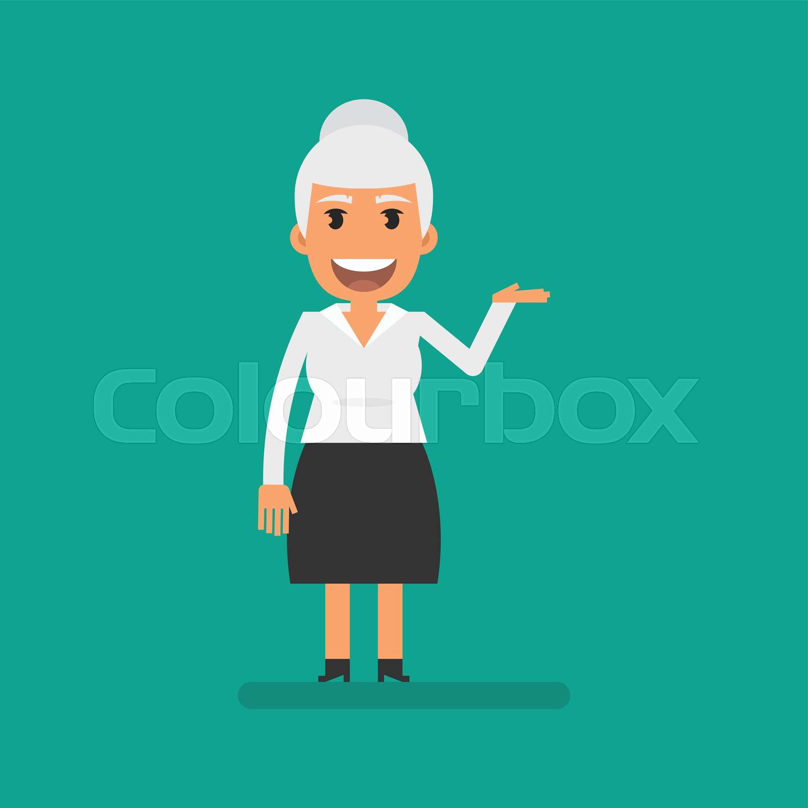 Old business woman points with his hand to and smiles | Stock vector ...