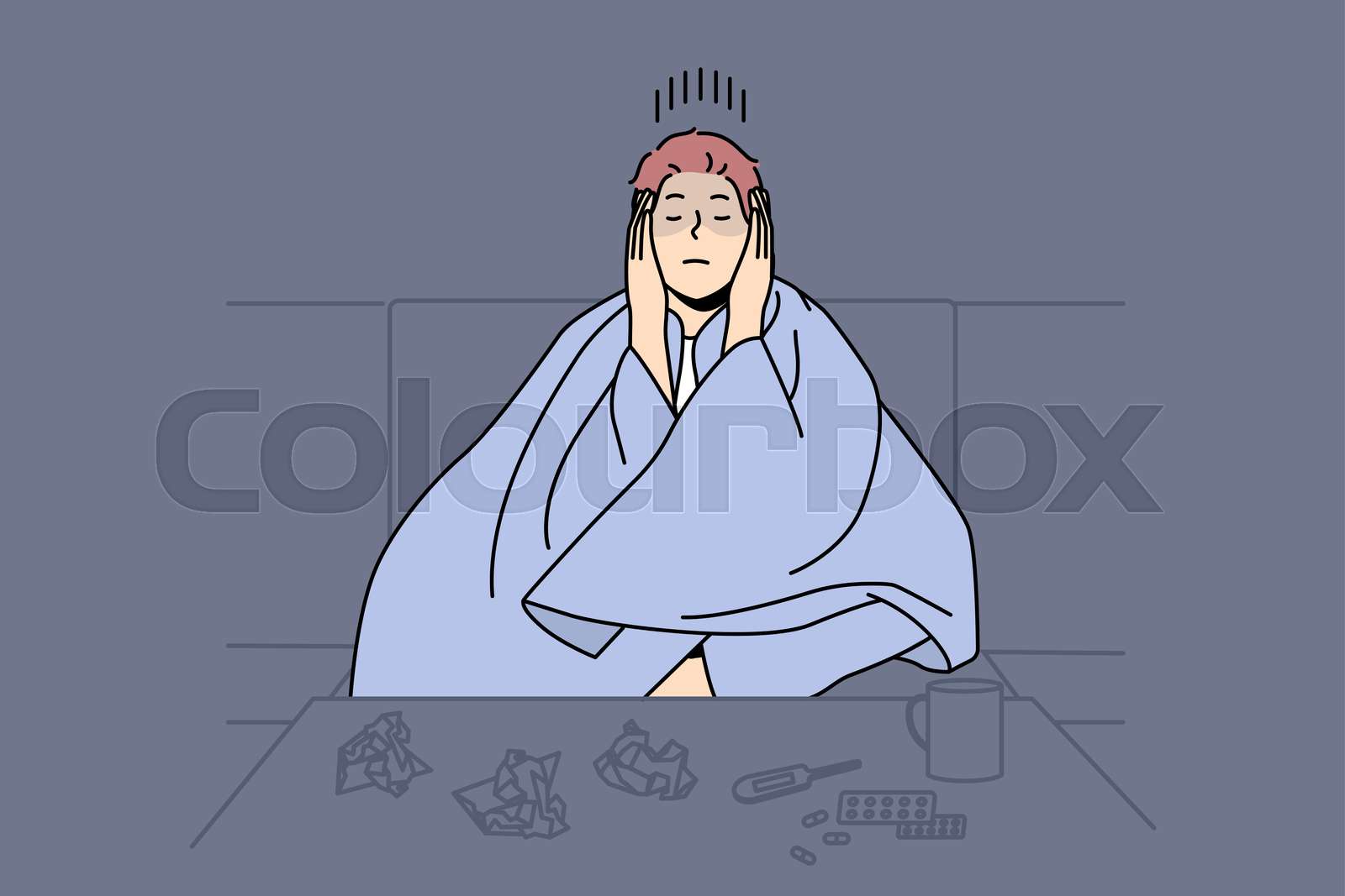 Unhealthy man suffer from cold | Stock vector | Colourbox
